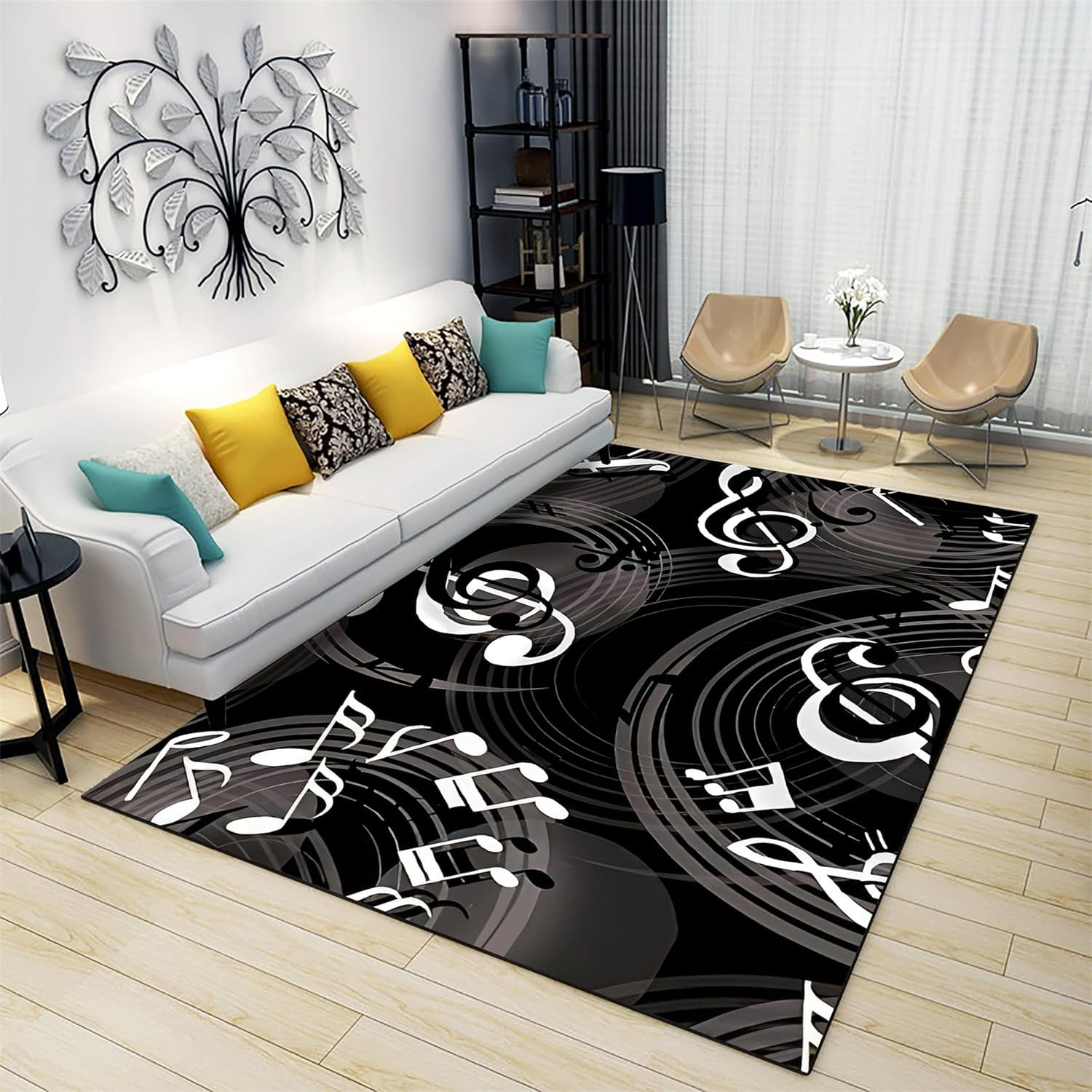 Music Notes Area RugColorful Graffiti Black Note Rug Rock Instrument ...