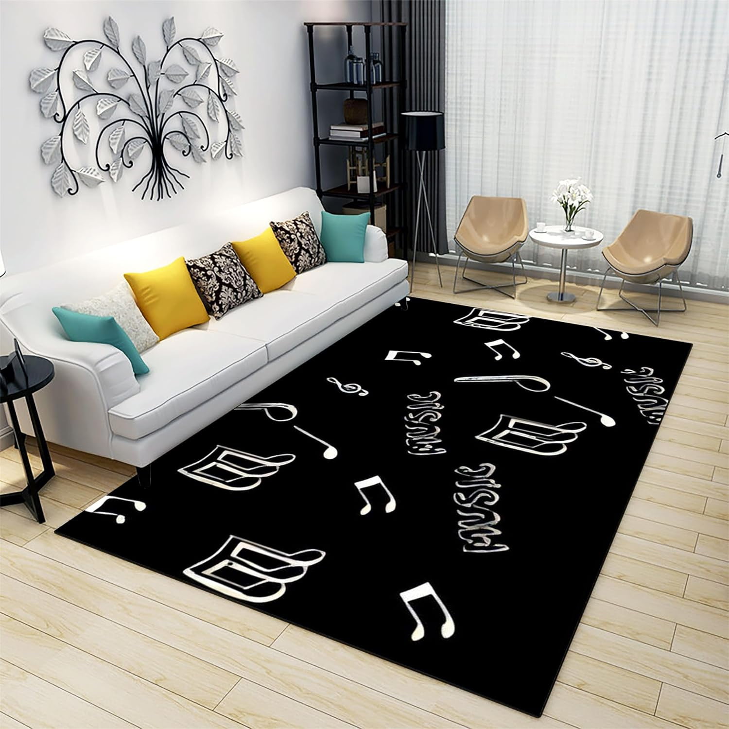 Music Notes Area RugColorful Graffiti Black Note Rug Rock Instrument ...
