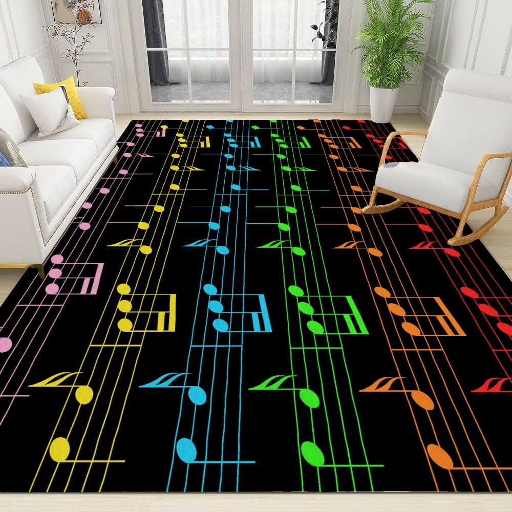 Music Notes Backdrop Colorful Staff Area Rugs, Modern Aesthetic Style ...