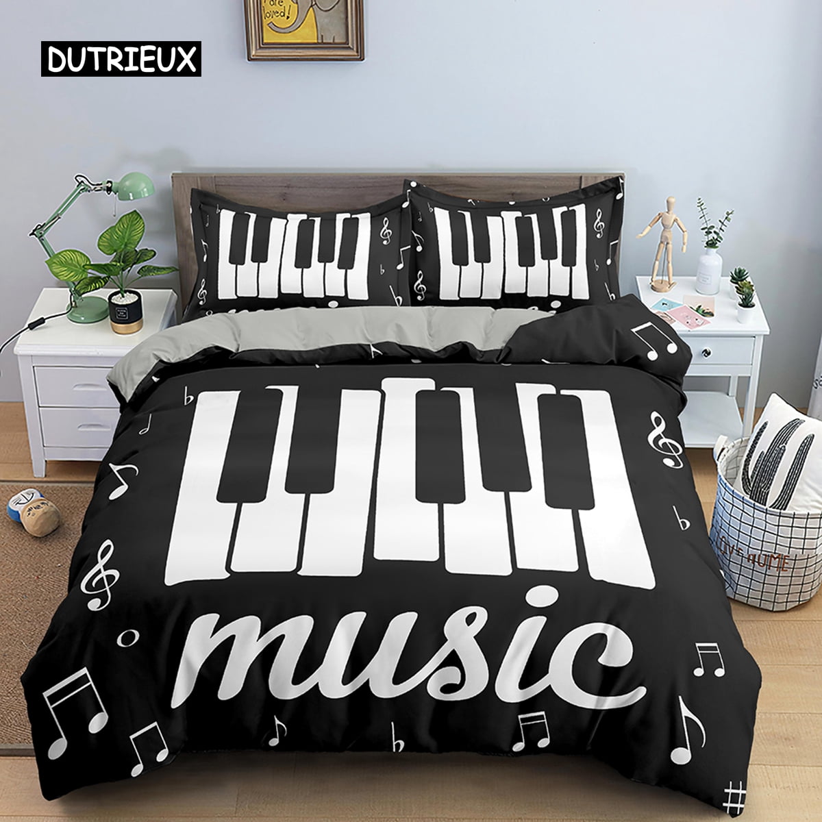 Music Notes Bedding Set Duvet Cover Set Piano Keys Keyboard Bed Set ...