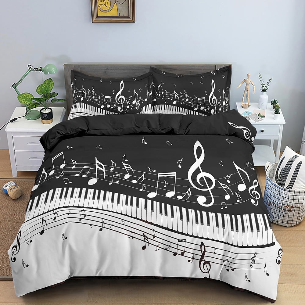 Music Notes Bedding Set Duvet Cover Set Piano Keys Keyboard Bed Set ...
