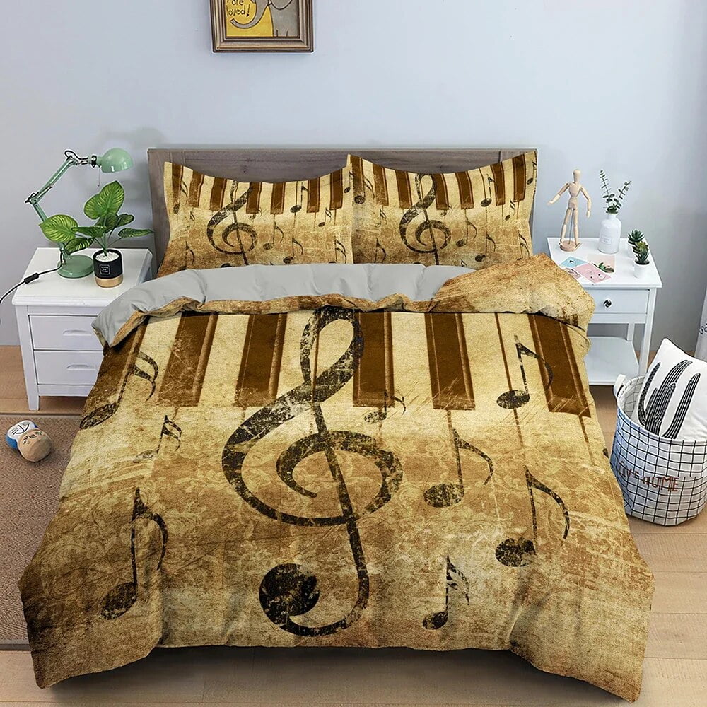Music Notes Bedding Set Duvet Cover Set Piano Keys Keyboard Bed Set ...