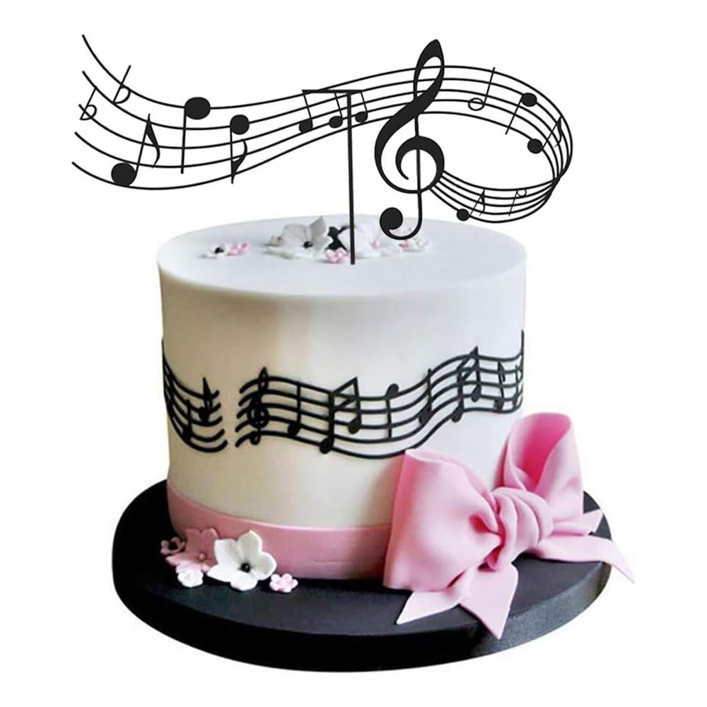 Music Notes Cake FEV6 Toppers,Black Musical Notation Cake Toppers ...