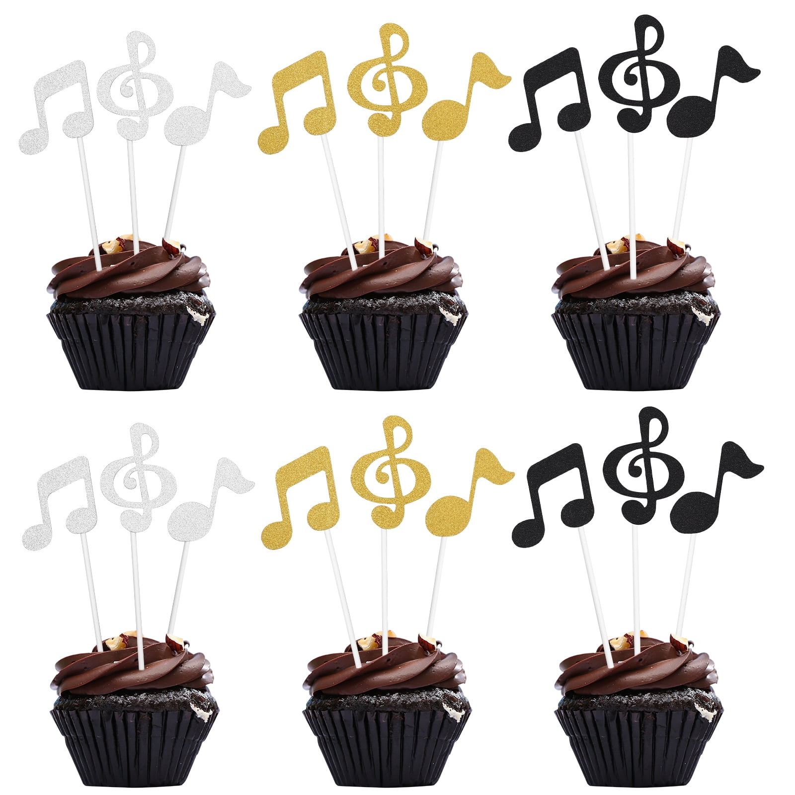 Pawsdot Cupcake Toppers Music Themed Silver Paper 18Pcs 4.6Inx1.7Inx0 ...