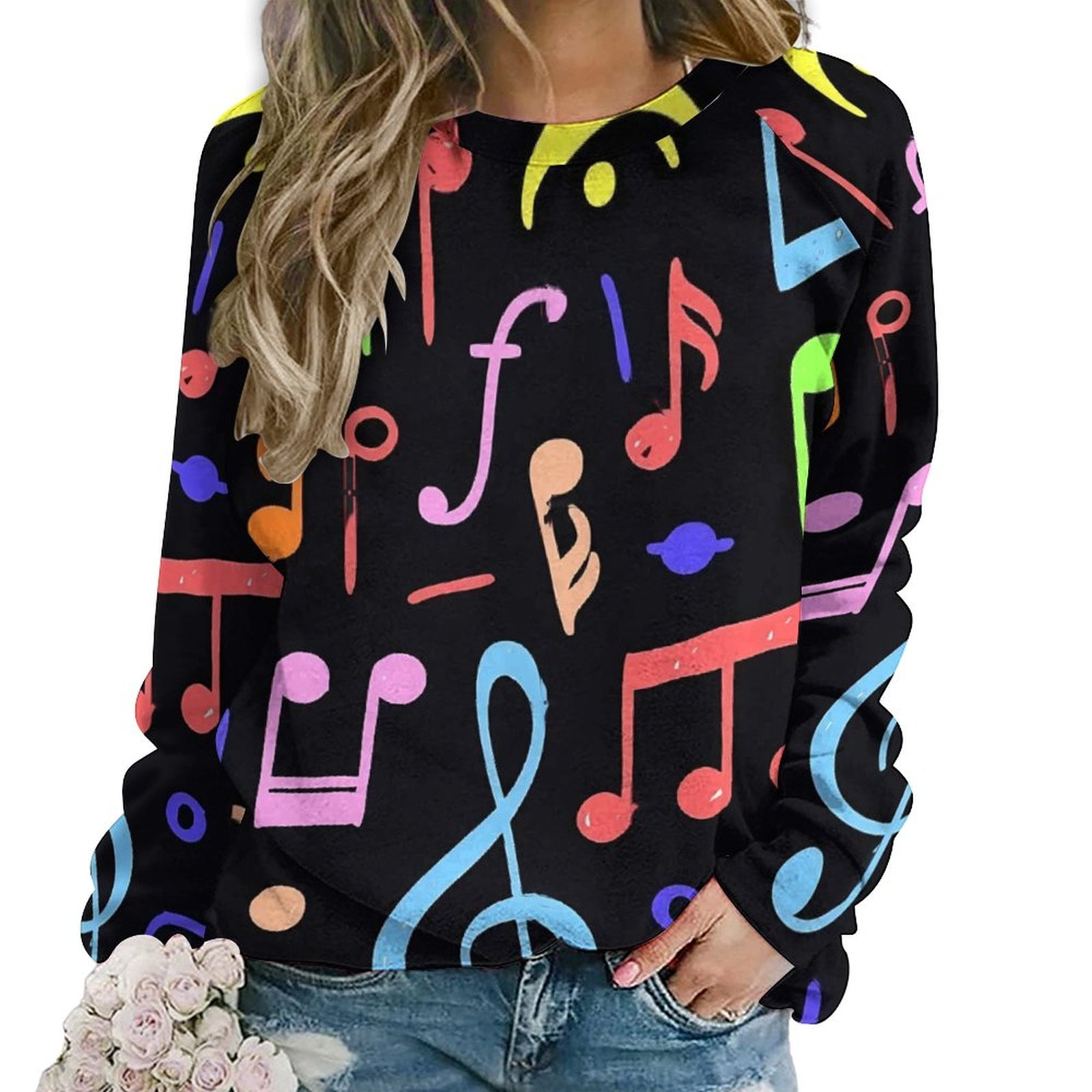 Music Notes Casual Hoodies Spring Colorful Musical Kawaii Hoodie Long ...
