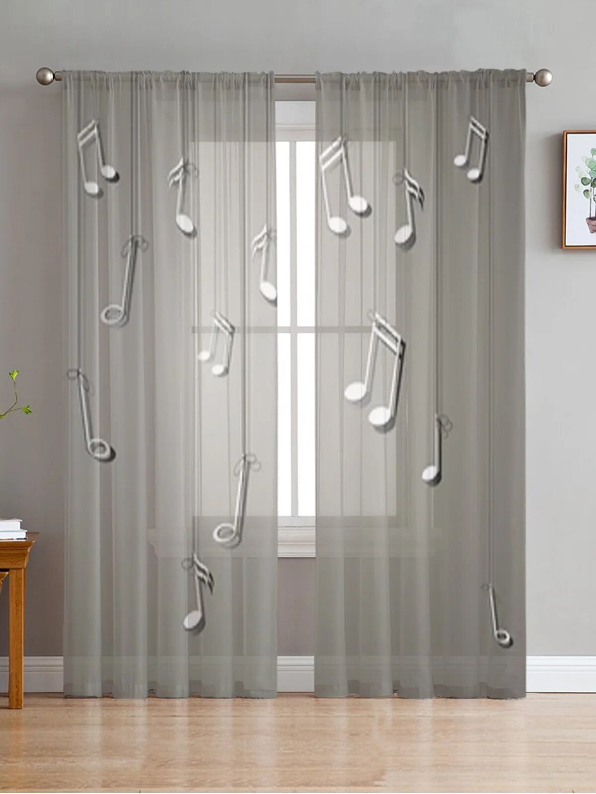 Music Notes Chiffon Sheer Curtains For Living Room Bedroom Decor ...