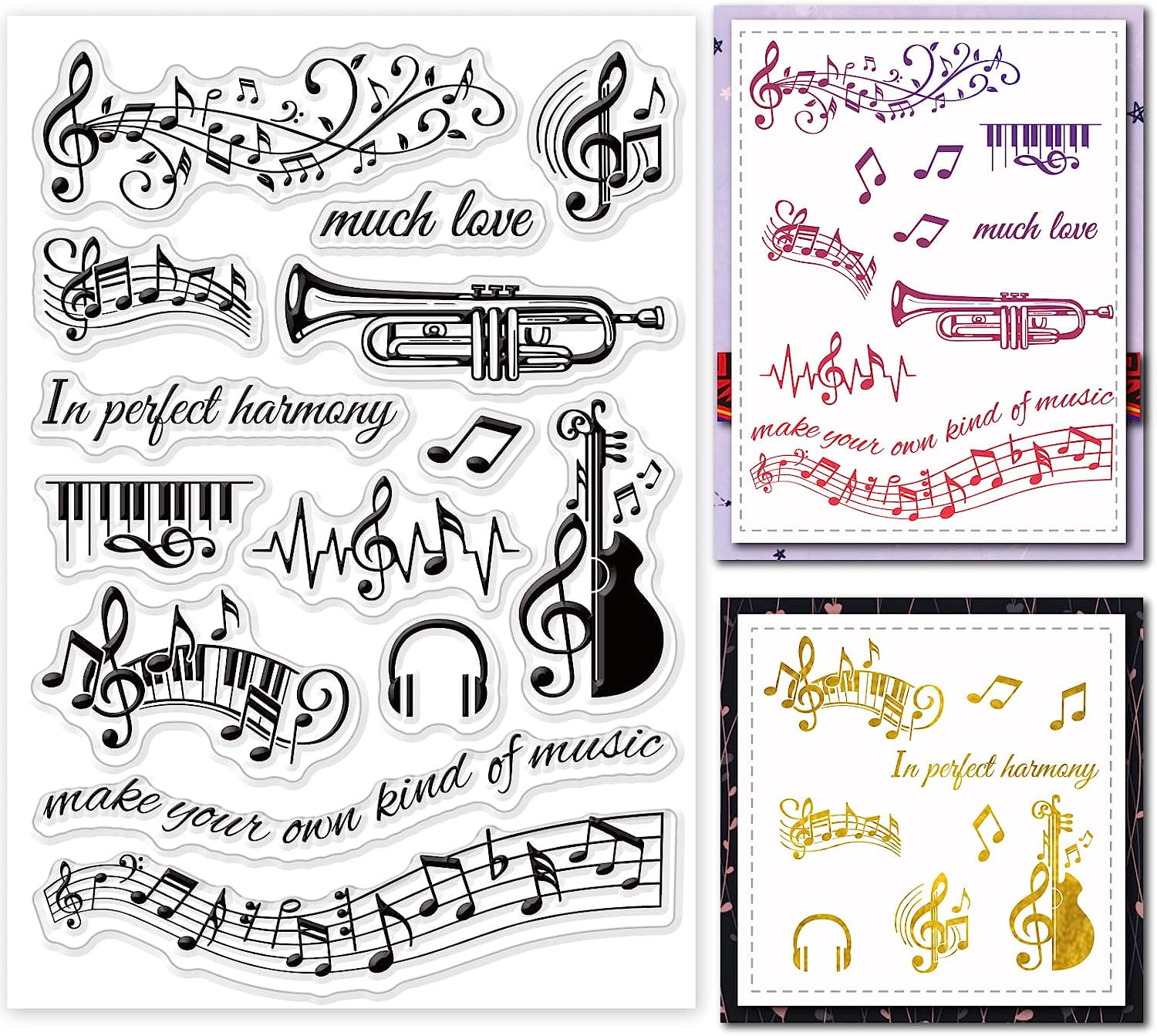 Music Notes Clear Stamps Musical Instruments Sheet Music Violin Piano ...