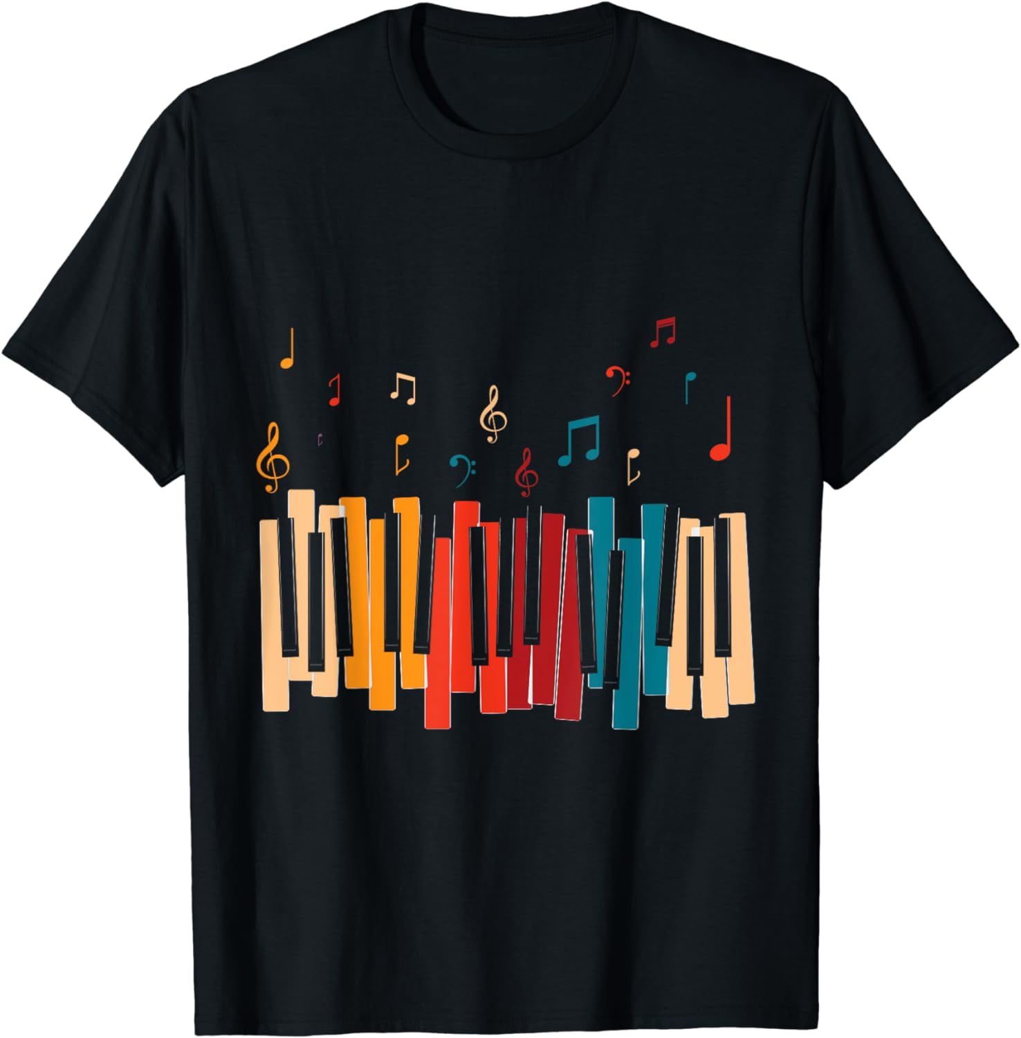 Music Notes Colorful Keyboard Piano T-Shirt - Walmart.com