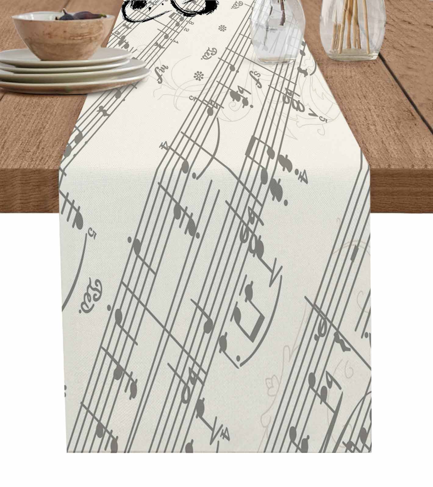 Music Notes Dot Drop Quaver Black Splash Ink Art Linen Table Runner ...