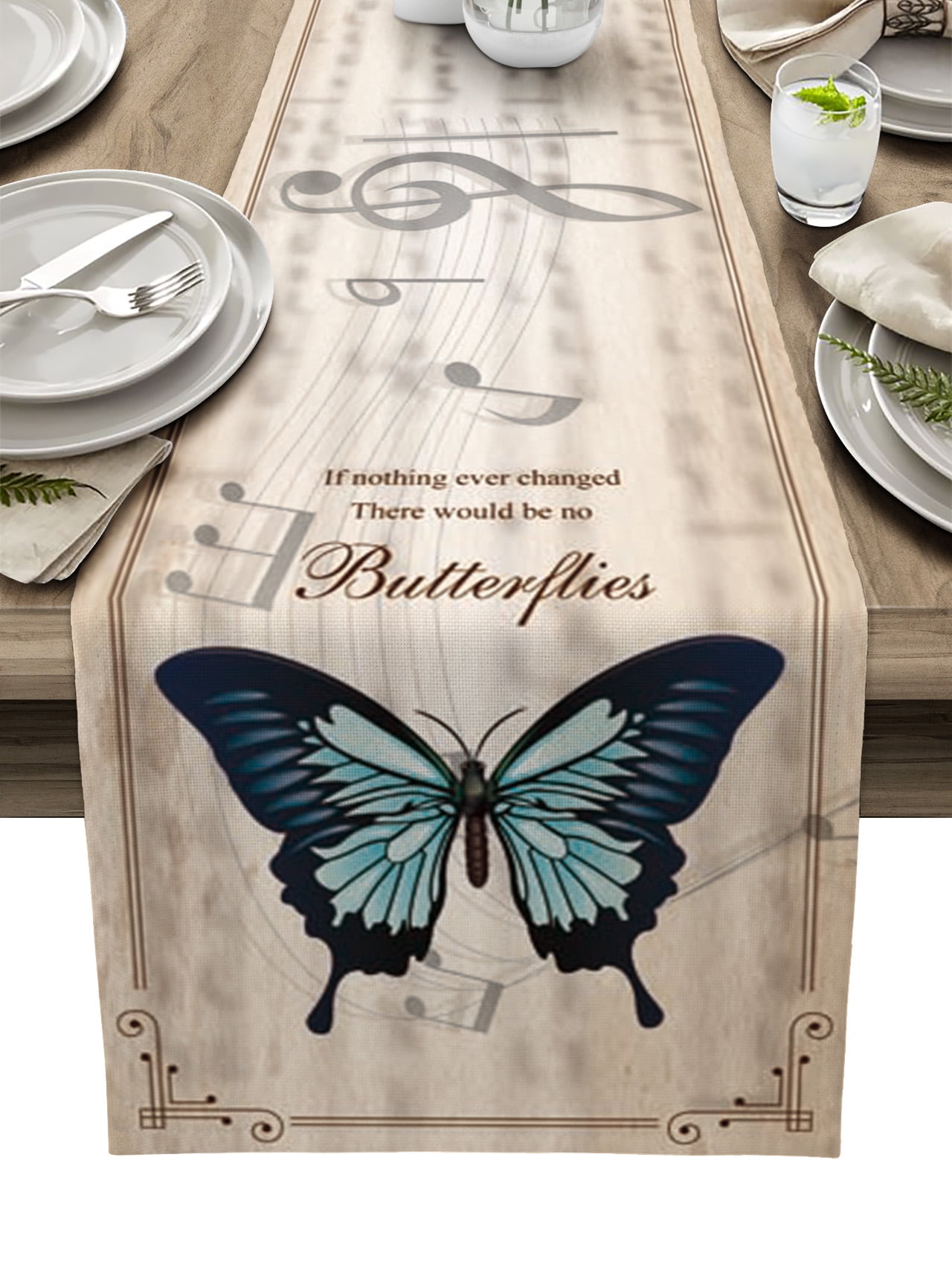 Music Notes Dot Drop Quaver Black Splash Ink Art Linen Table Runner ...