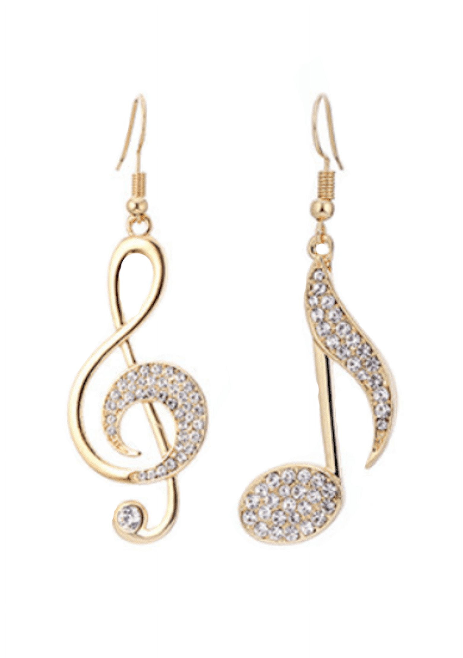 Music Notes Earrings Symbol Anti-Tarnish Gold Plated Crystal Stones J ...
