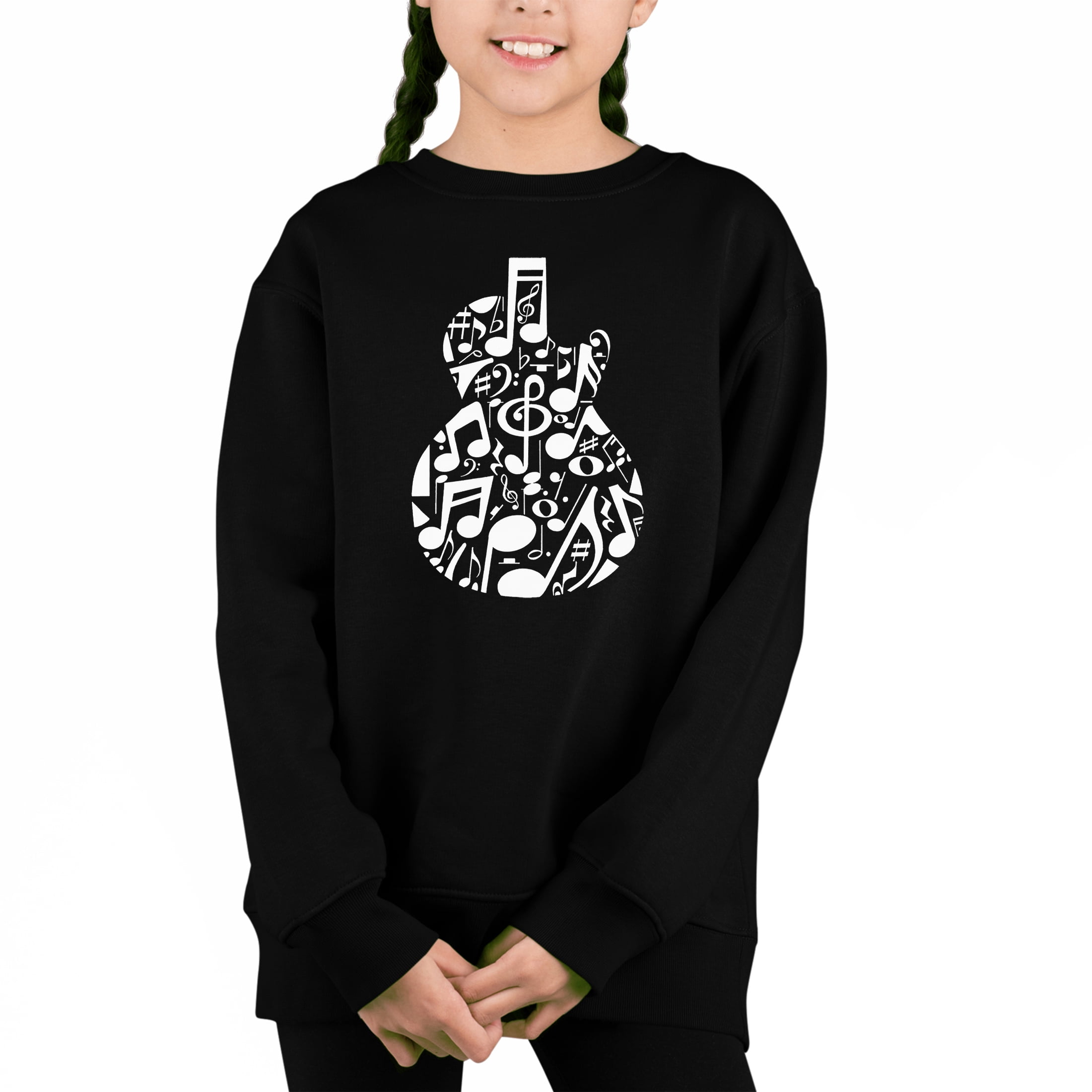 Music Notes Guitar - Girl's Word Art Crewneck Sweatshirt - Walmart.com