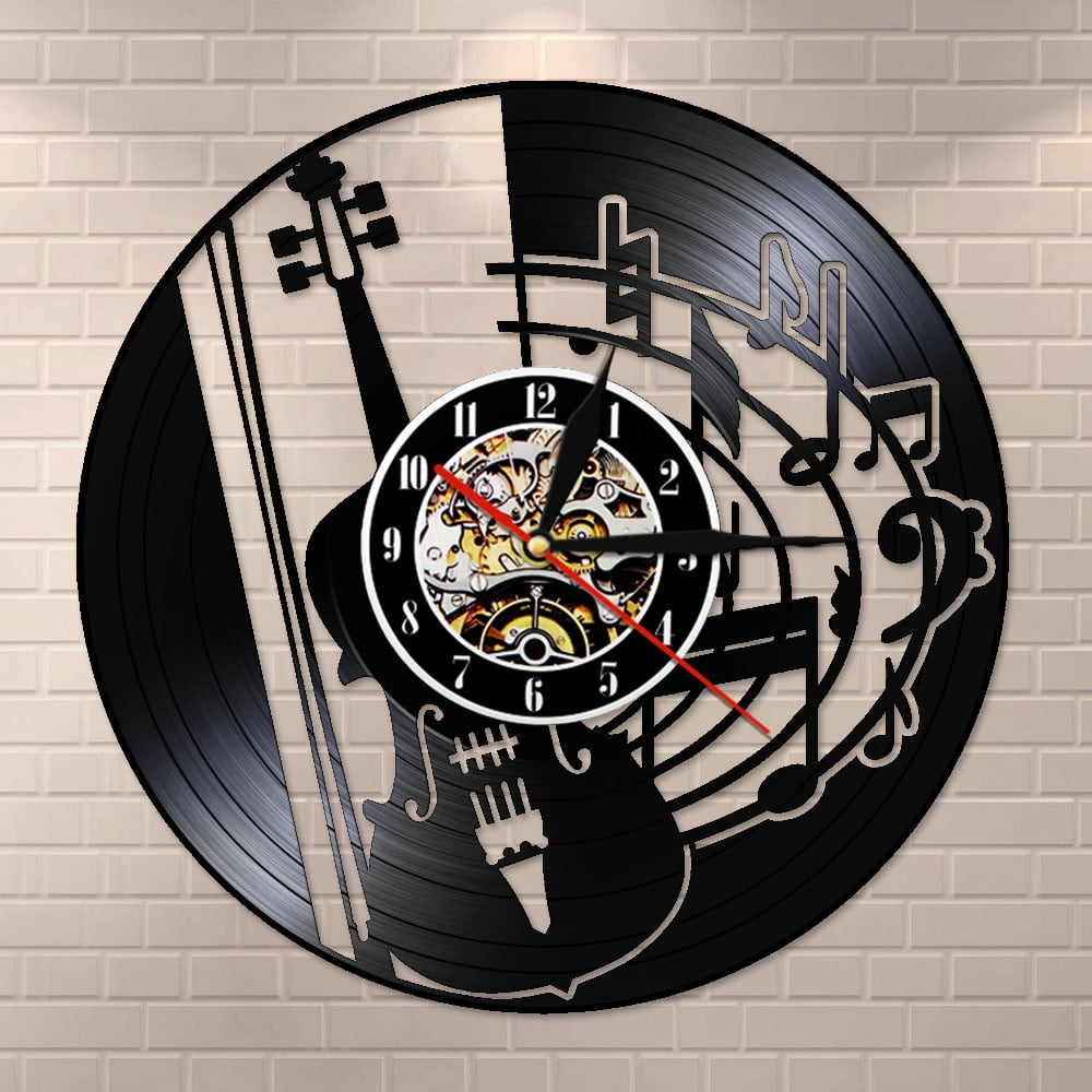Music Notes Guitarist Guitar Instrument Wall Clock Vinyl Record Wall ...