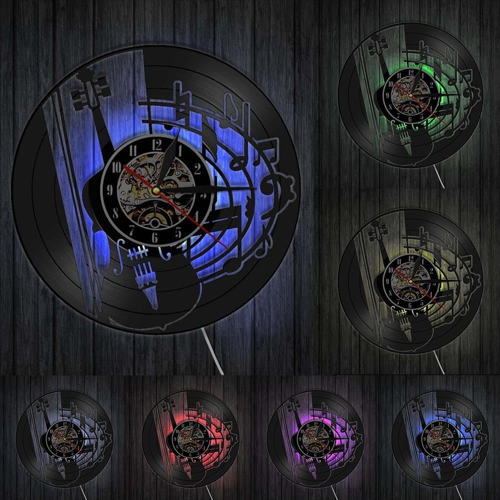 Music Notes Guitarist Guitar Instrument Wall Clock Vinyl Record Wall ...