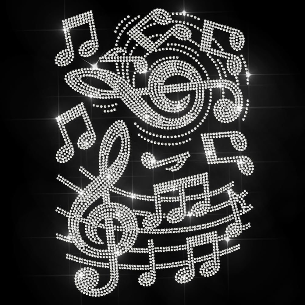 Music Notes Iron on Rhinestone Decal Musical Sheet Hotfix Transfer ...