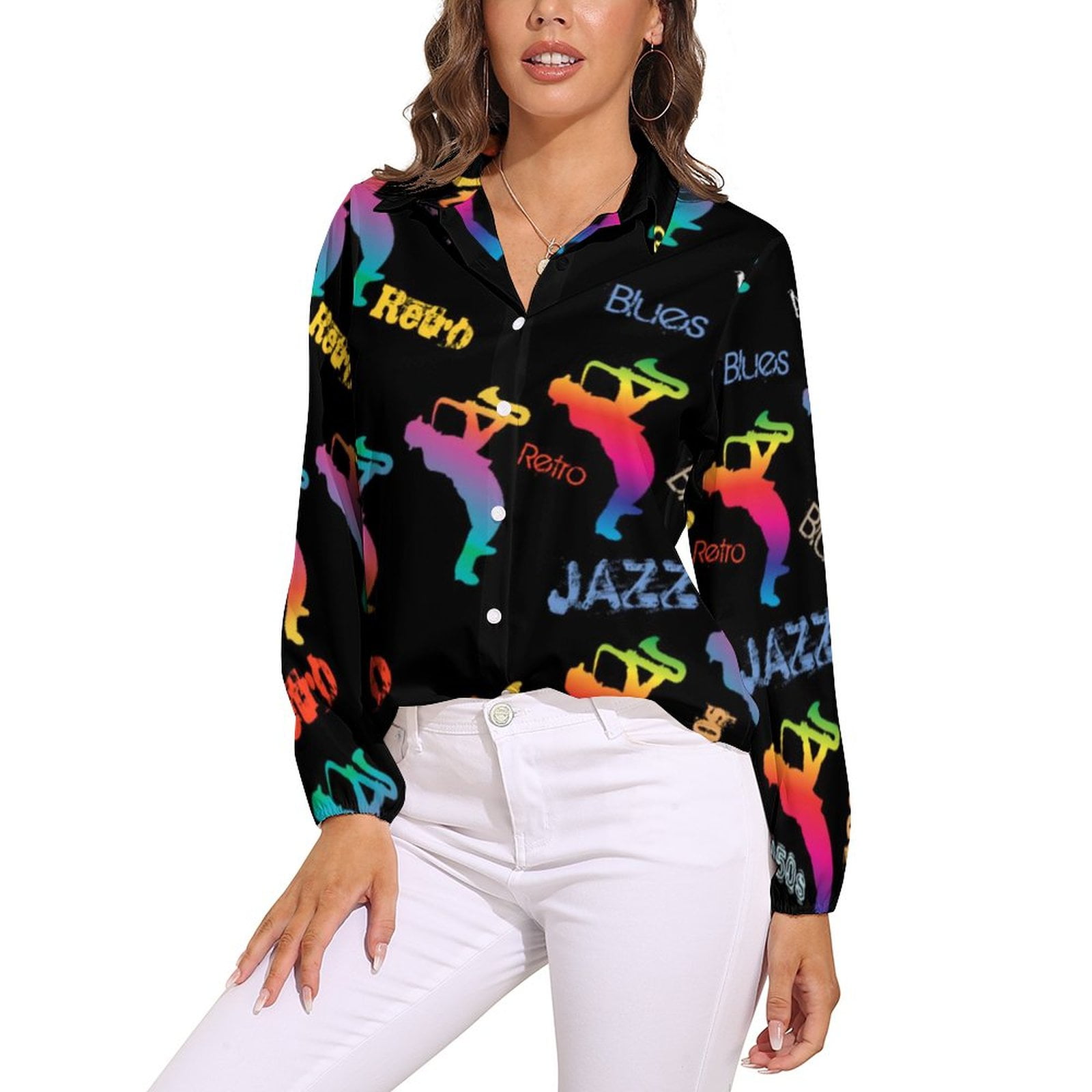 Music Notes Loose Blouse Psychedelic Neon Street Style Oversize Blouses ...