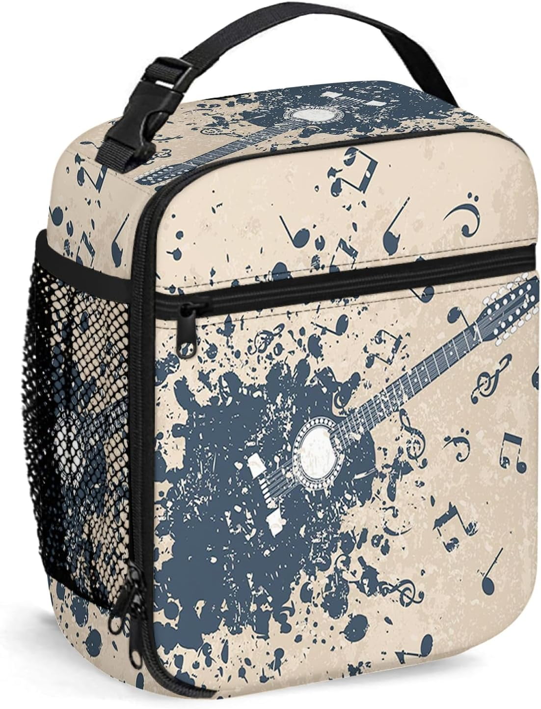 Music Notes Lunch Bag,Guitar on Retro Background,Lunch Box Insulated ...