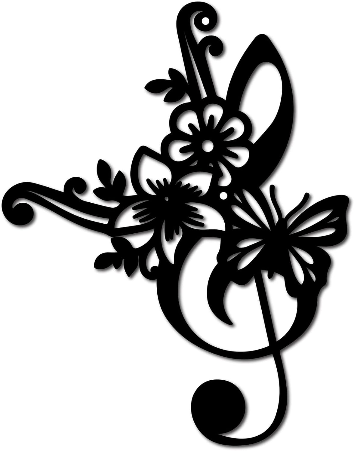 Music Notes Metal Wall Art Flower Wall Decor Black Wall Signs Hanging ...
