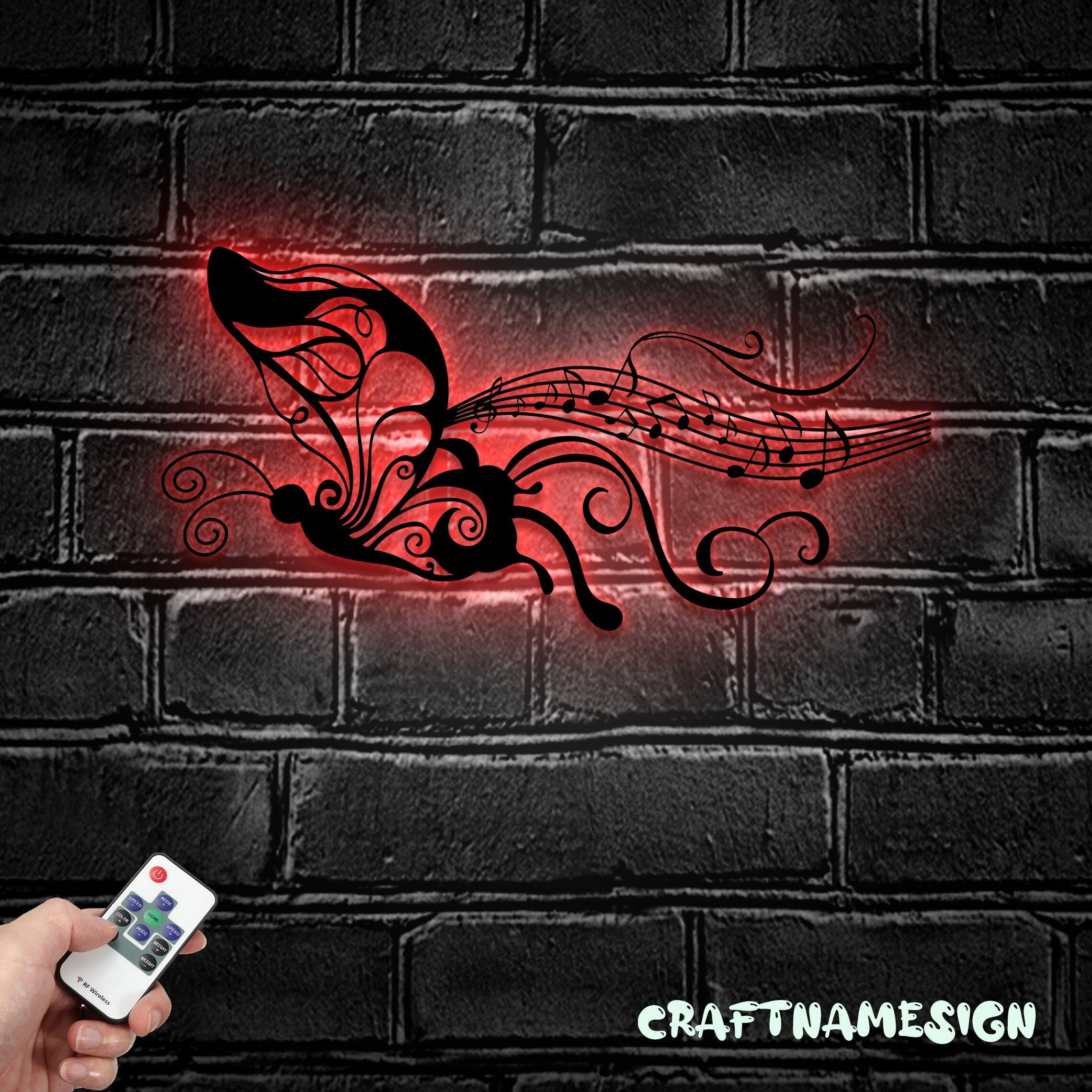 Music Notes Monarch Butterfly Metal Wall Art LED Light - Butterfly ...