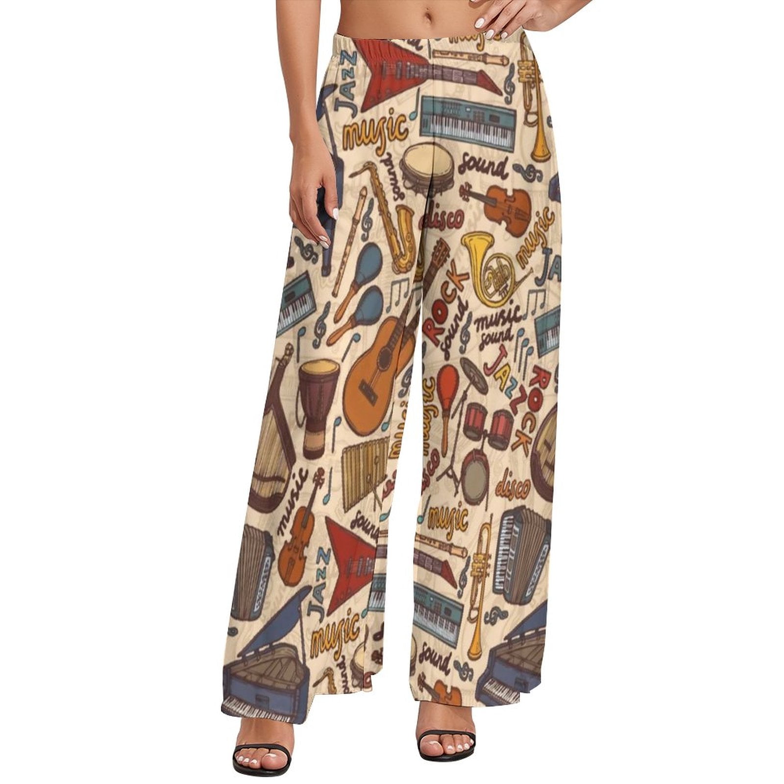 Music Notes Pants Ladies Musical Notation Streetwear Trousers Elastic ...