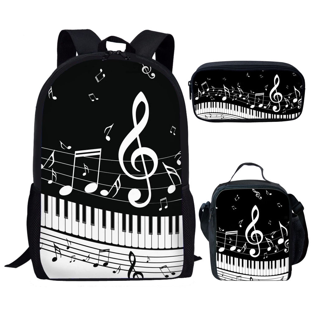 Music Notes Pattern 3Pcs Backpack Set for Student Book Bag with Lunch ...