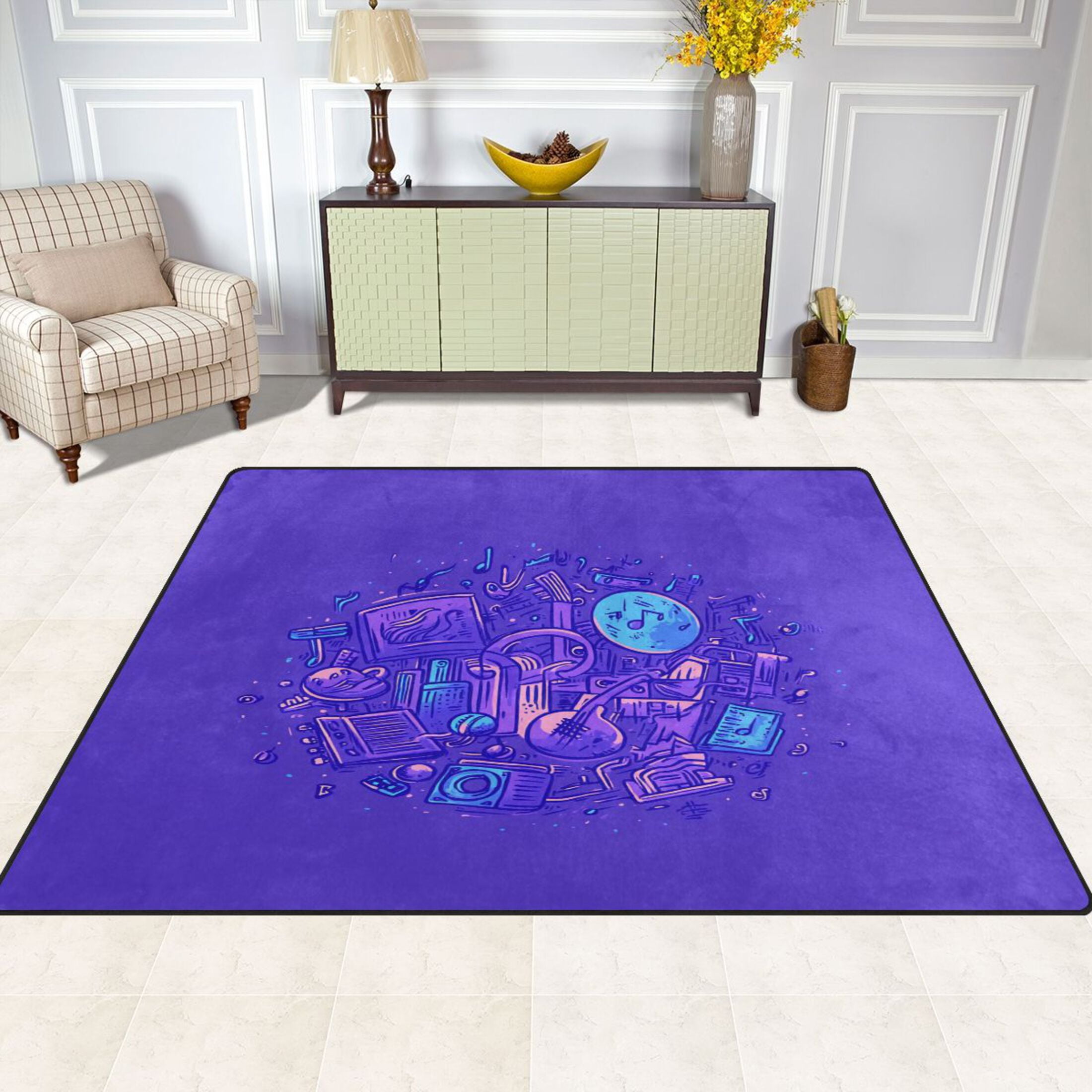 Music Notes Pattern 80''x58'' Extra Large Plush Memory Foam Rug, Soft ...