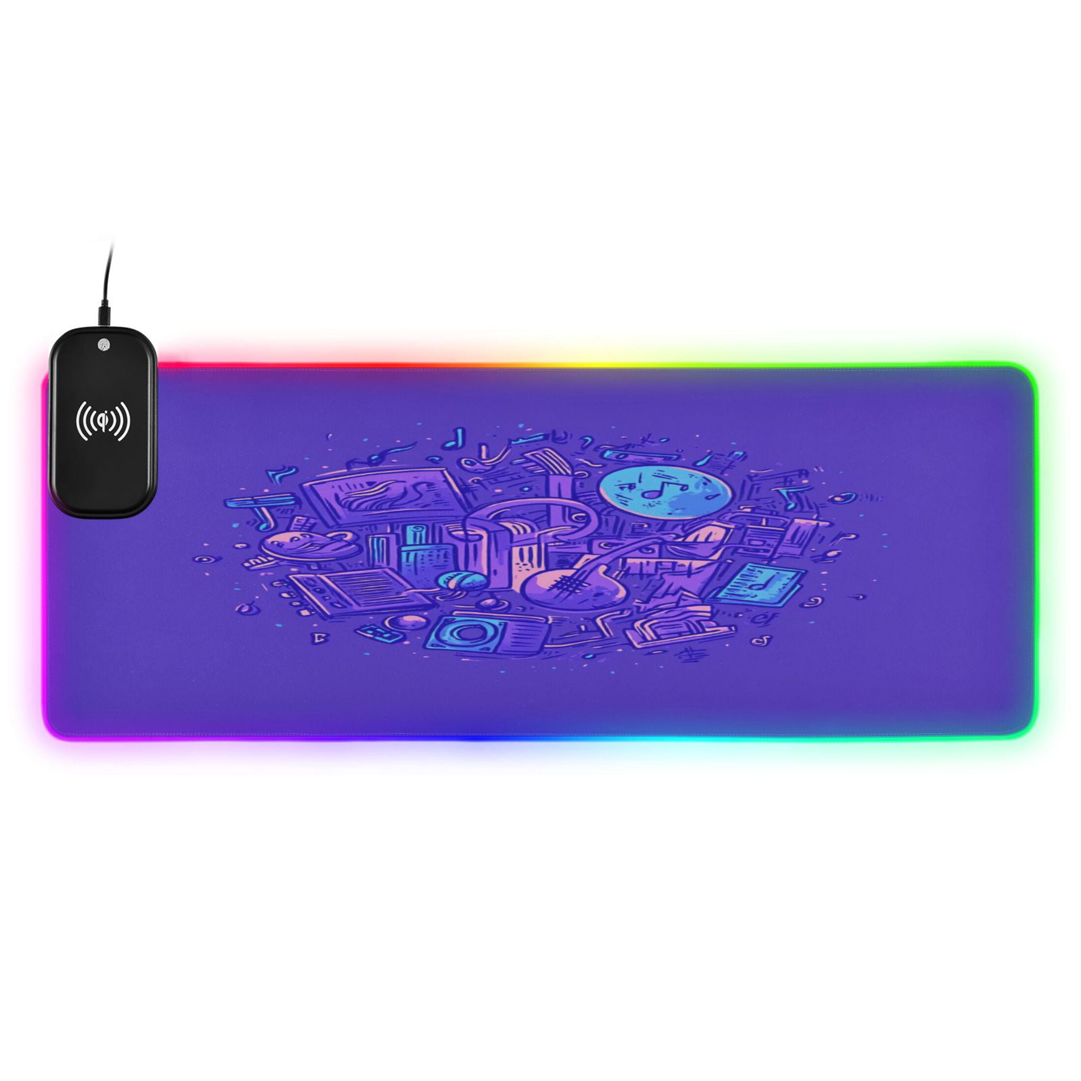Music Notes Pattern Wireless Charging RGB Gaming Mouse Pad 31.5x11.8in ...