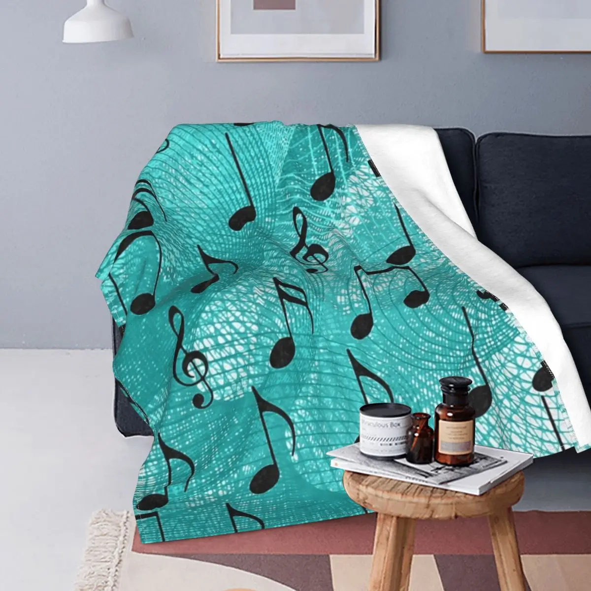 Music Notes Patterns Flannel Throw Blanket Band Instruments Soft ...