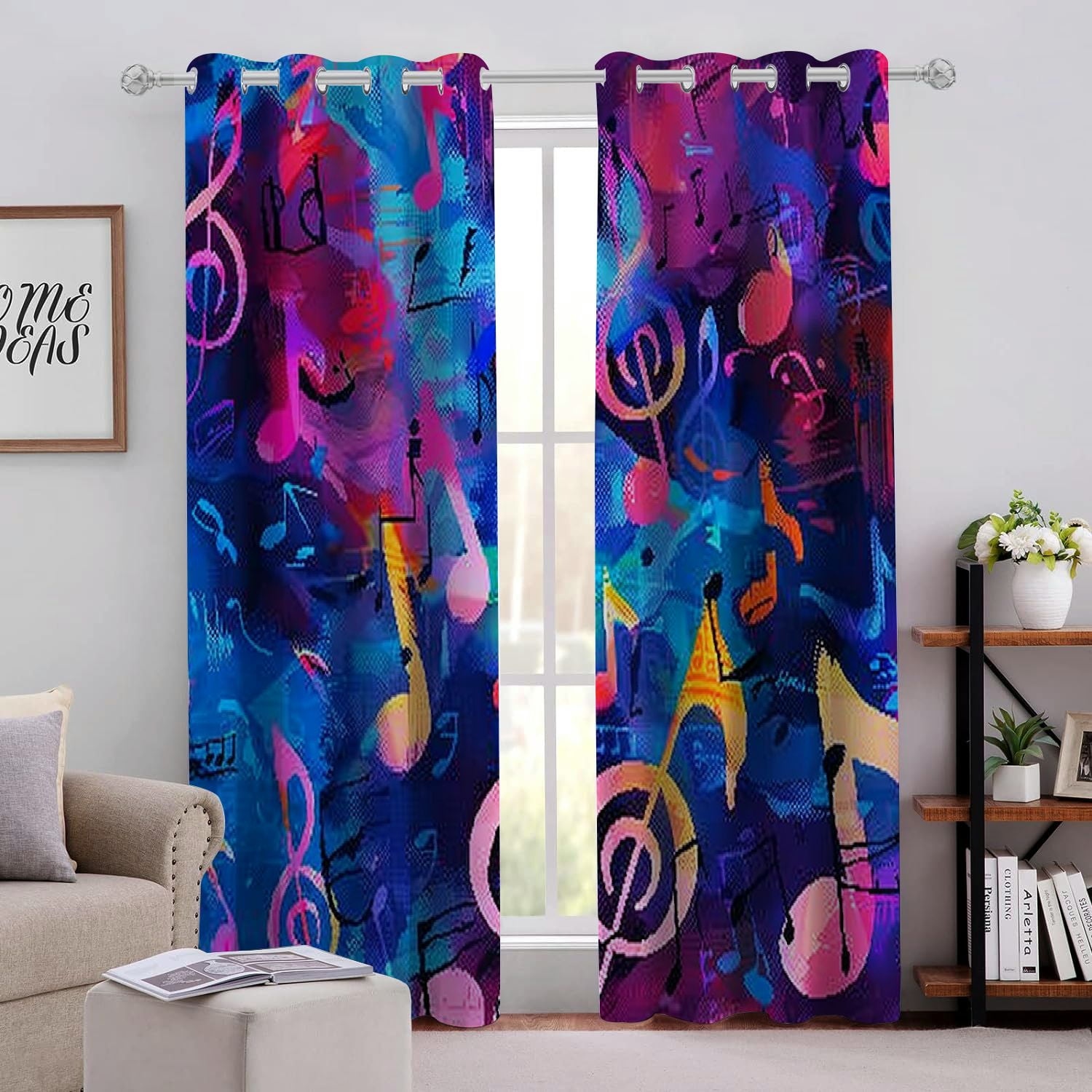 Music Notes Perforated Curtains 2-Pack - Light Fabric 72x84in - Walmart.com