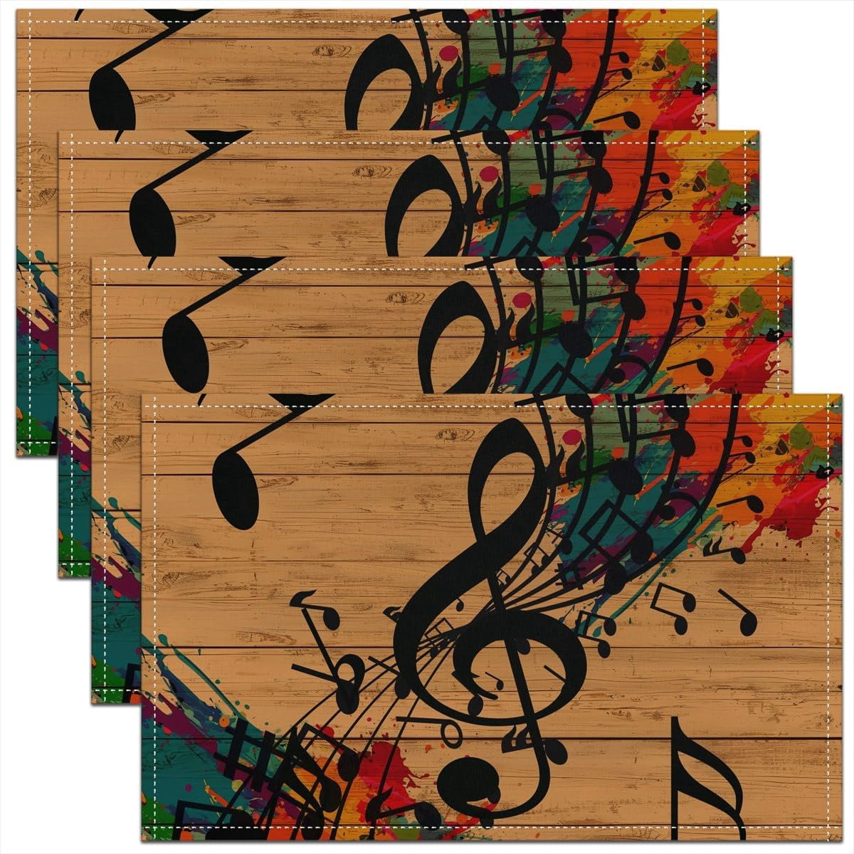 Music Notes Placemats 12x18 Inch Set of 4,Graffiti Music Art Place Mats ...