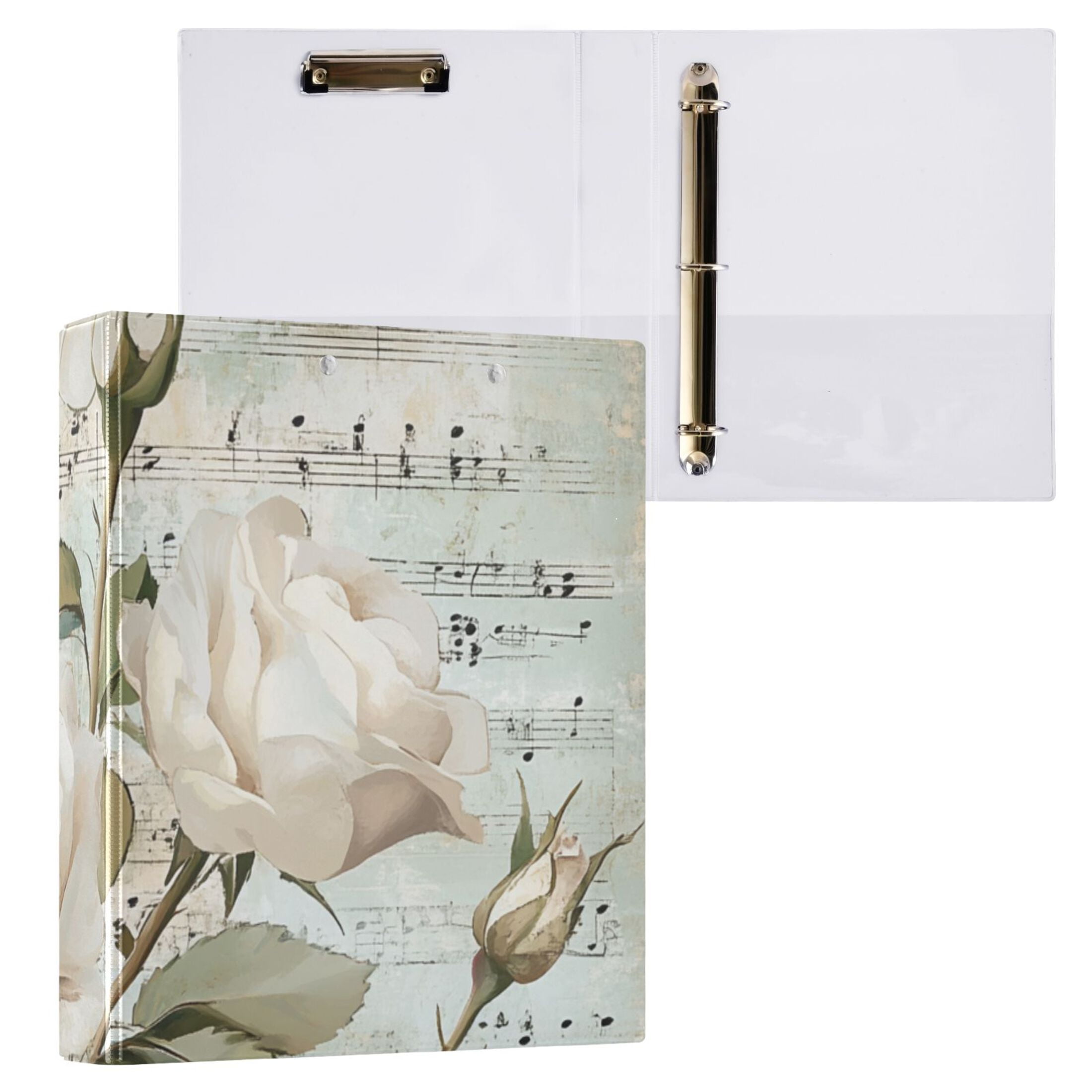Music Notes Rose 3 Ring Binders 1.5 inch Hardcover File Folders with ...