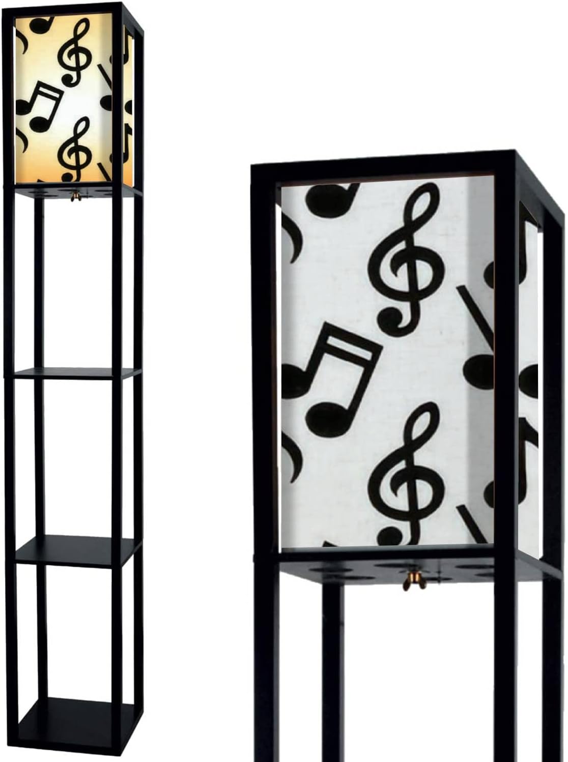 Music Notes Seamless Standing Lamp with Shelves Flaxen Fabric Shade ...