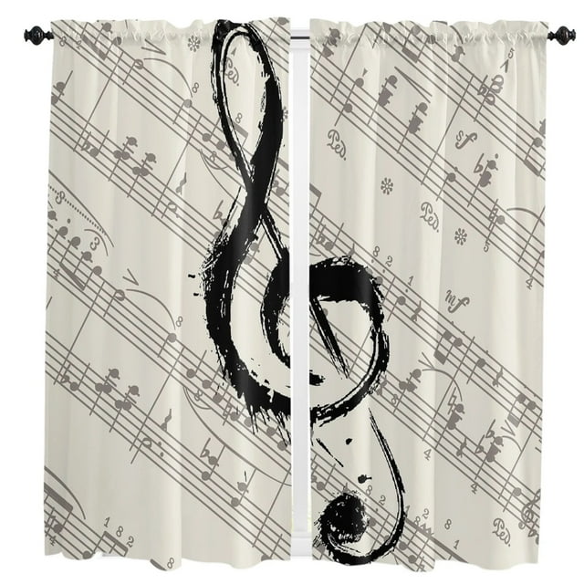 Music Notes Sheet Vintage Curtain For Living Room Kids Bedroom Kitchen ...