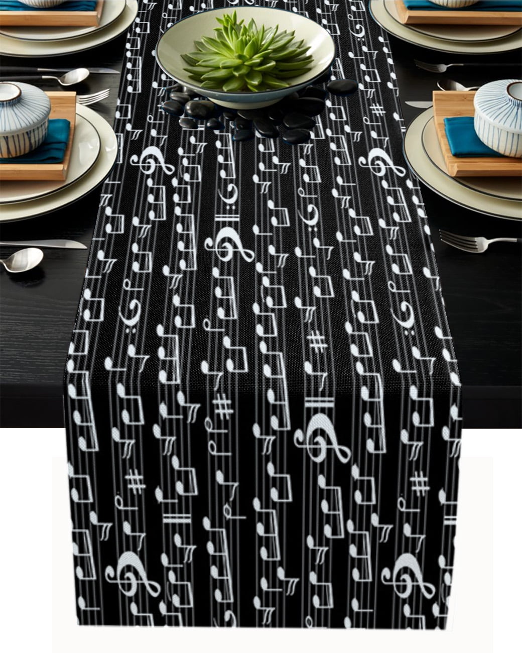 Music Notes Sheet Vintage Linen Table Runner Kitchen Table ration ...