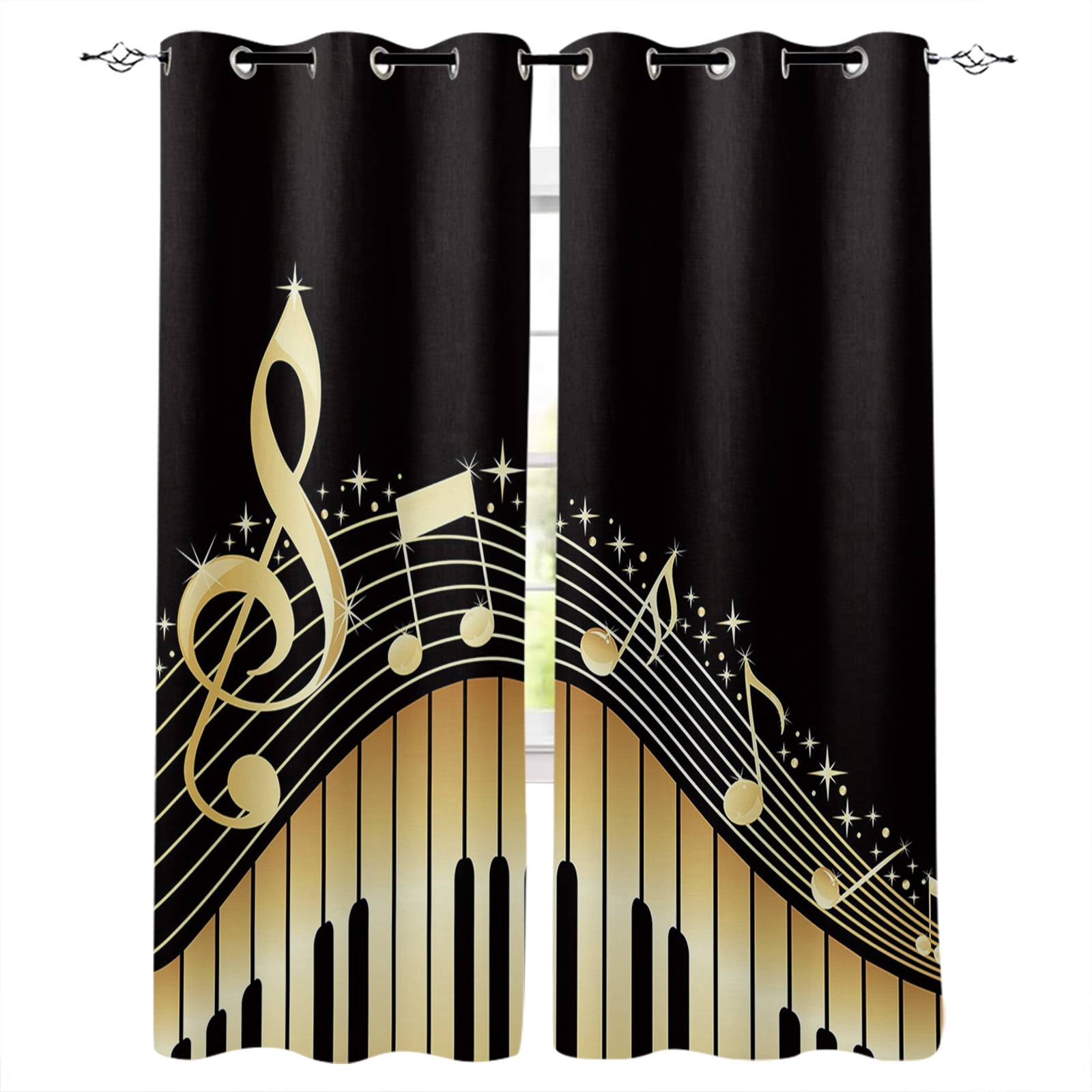 Music Notes Sheet Window Curtains Dark Living Room Curtain Rod Kitchen ...