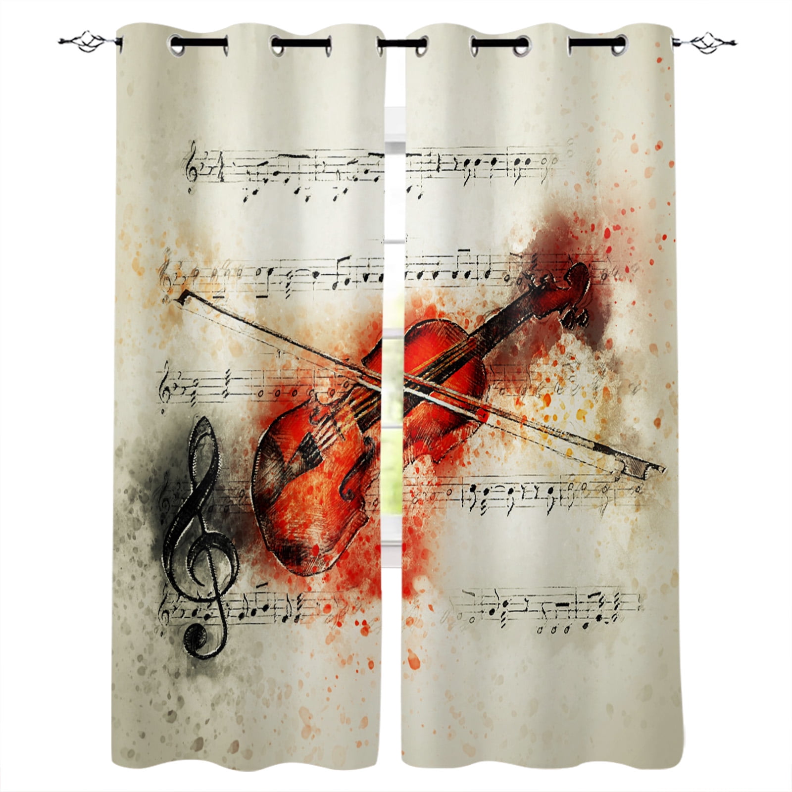 Music Notes Sheet Window Curtains Dark Living Room Curtain Rod Kitchen ...