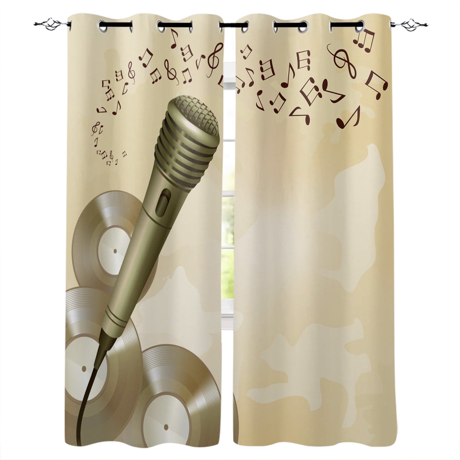Music Notes Sheet Window Curtains Dark Living Room Curtain Rod Kitchen ...