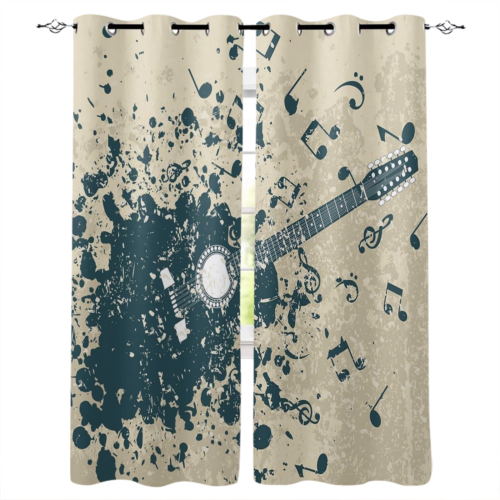 Music Notes Sheet Window Curtains Dark Living Room Curtain Rod Kitchen ...