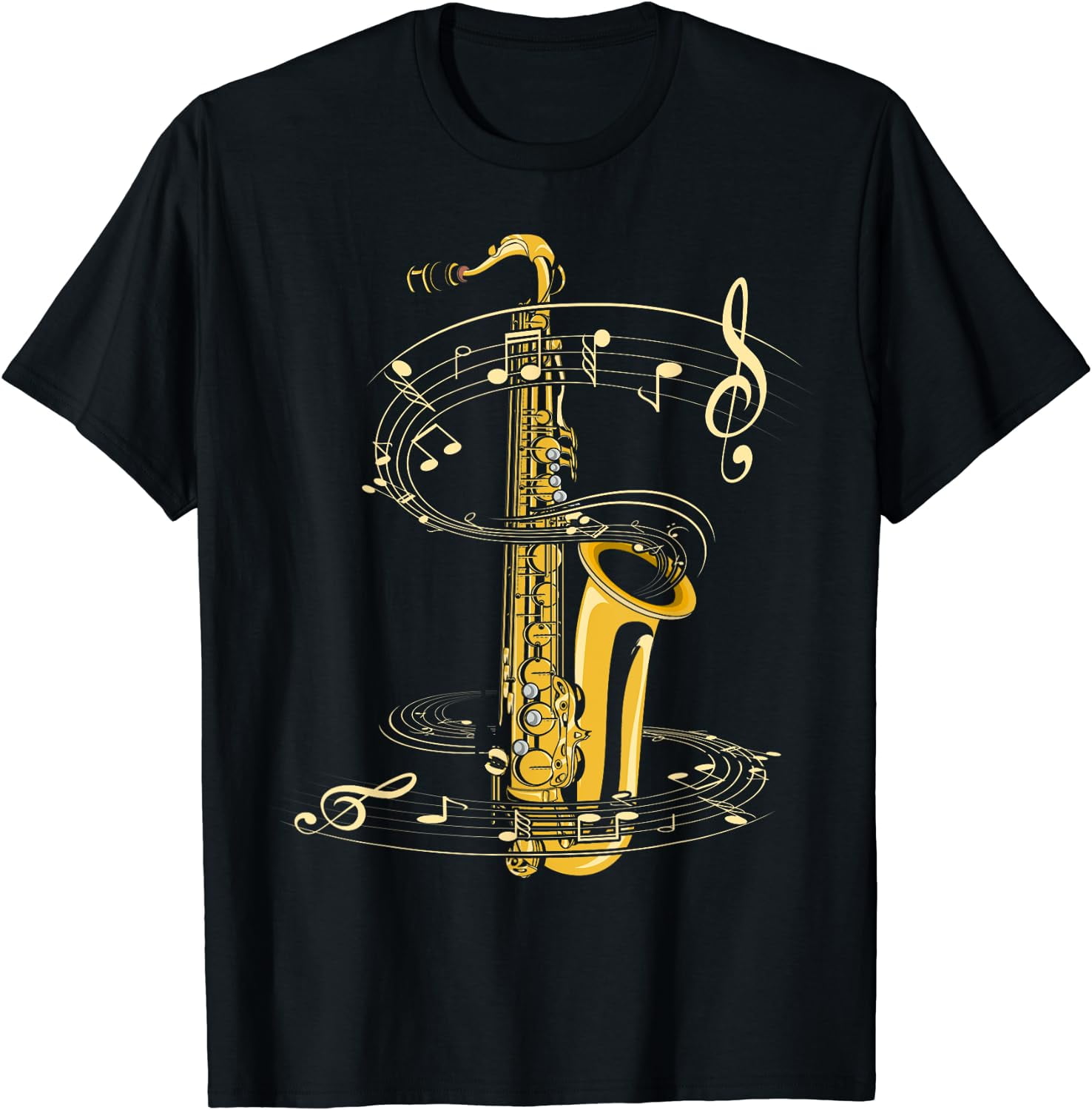 Music Notes Treble Clef Saxophonist Jazz Musician Saxophone T-Shirt ...