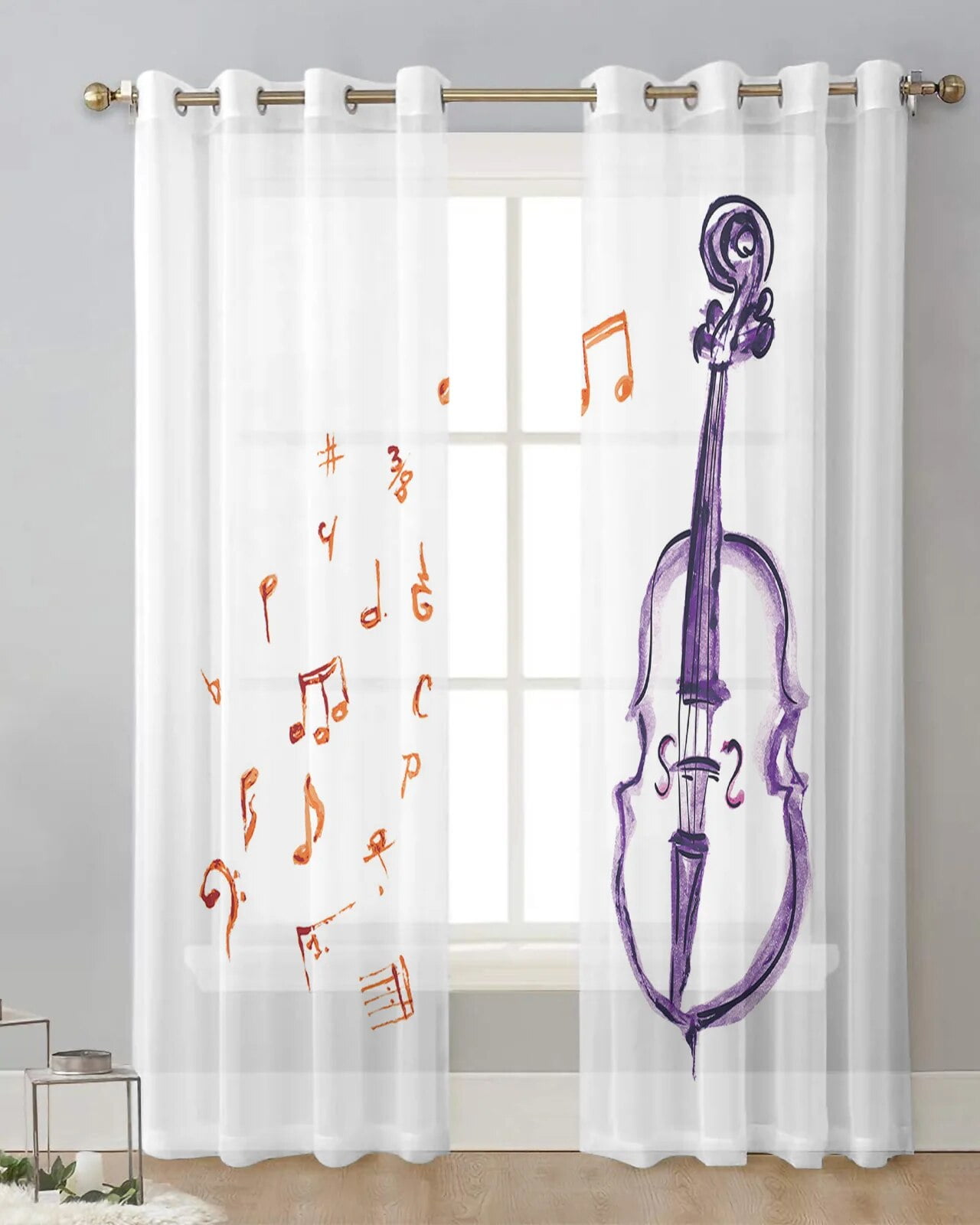 Music Notes Violin Lines Strings Tulle Window Curtains Living Room ...