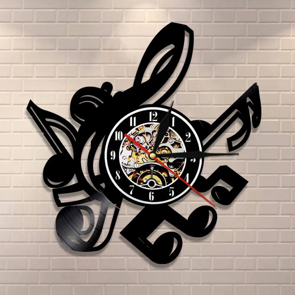 Music Notes Wall Art Treble Clef Vinyl Wall Clock,Vinyl Record Clock ...