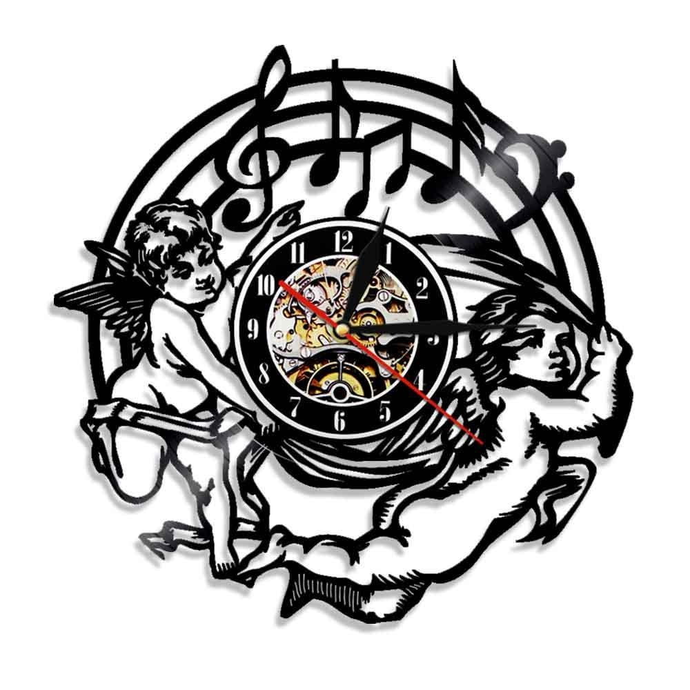 Music Notes Wall Clock Angel Kids Vinyl Record Clock Modern Baby Angels ...