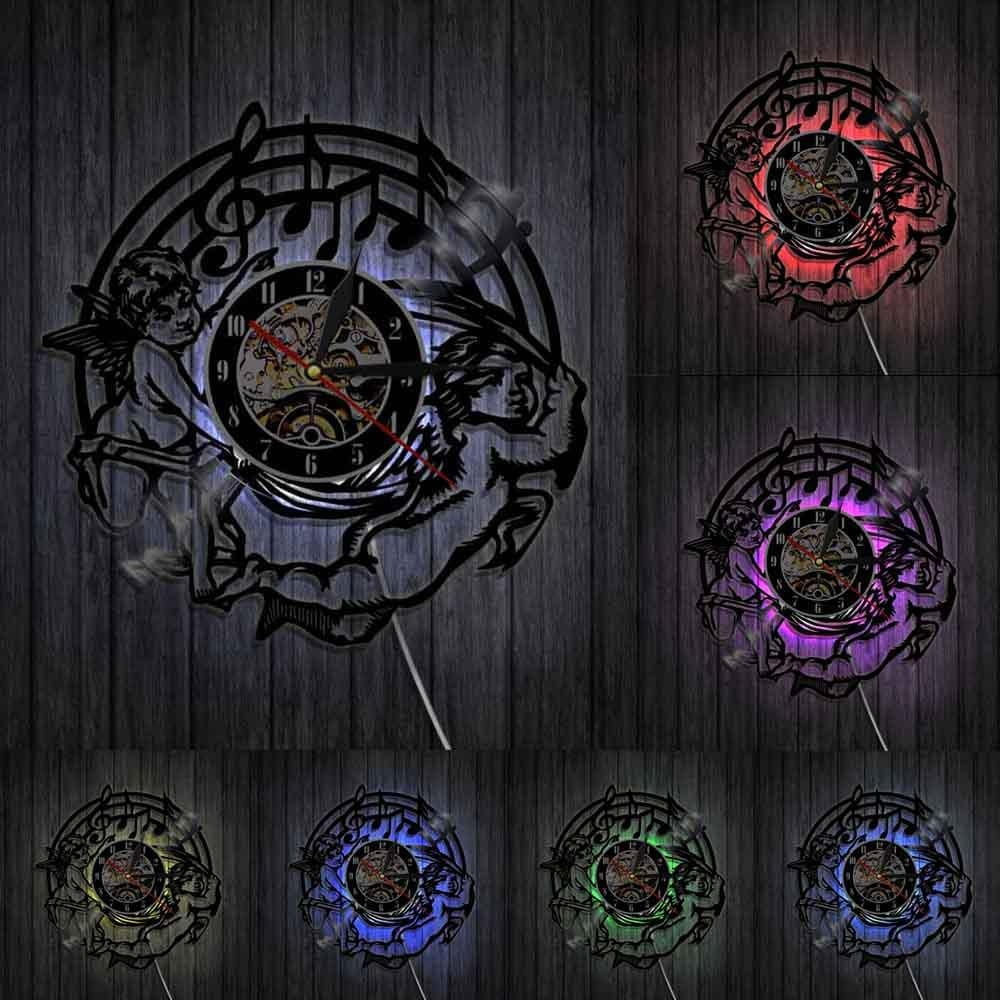 Music Notes Wall Clock Angel Kids Vinyl Record Clock Modern Baby Angels ...