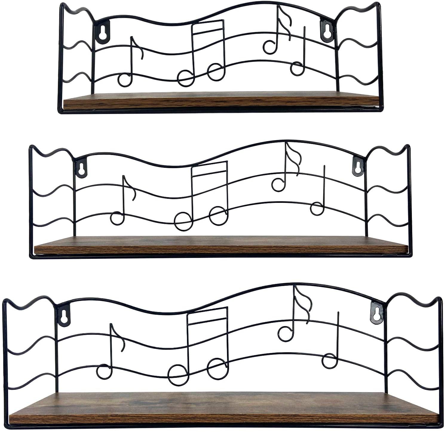 Music Notes Wall Shelf Set of 3, Floating Bookshelves for Storage, Wall ...