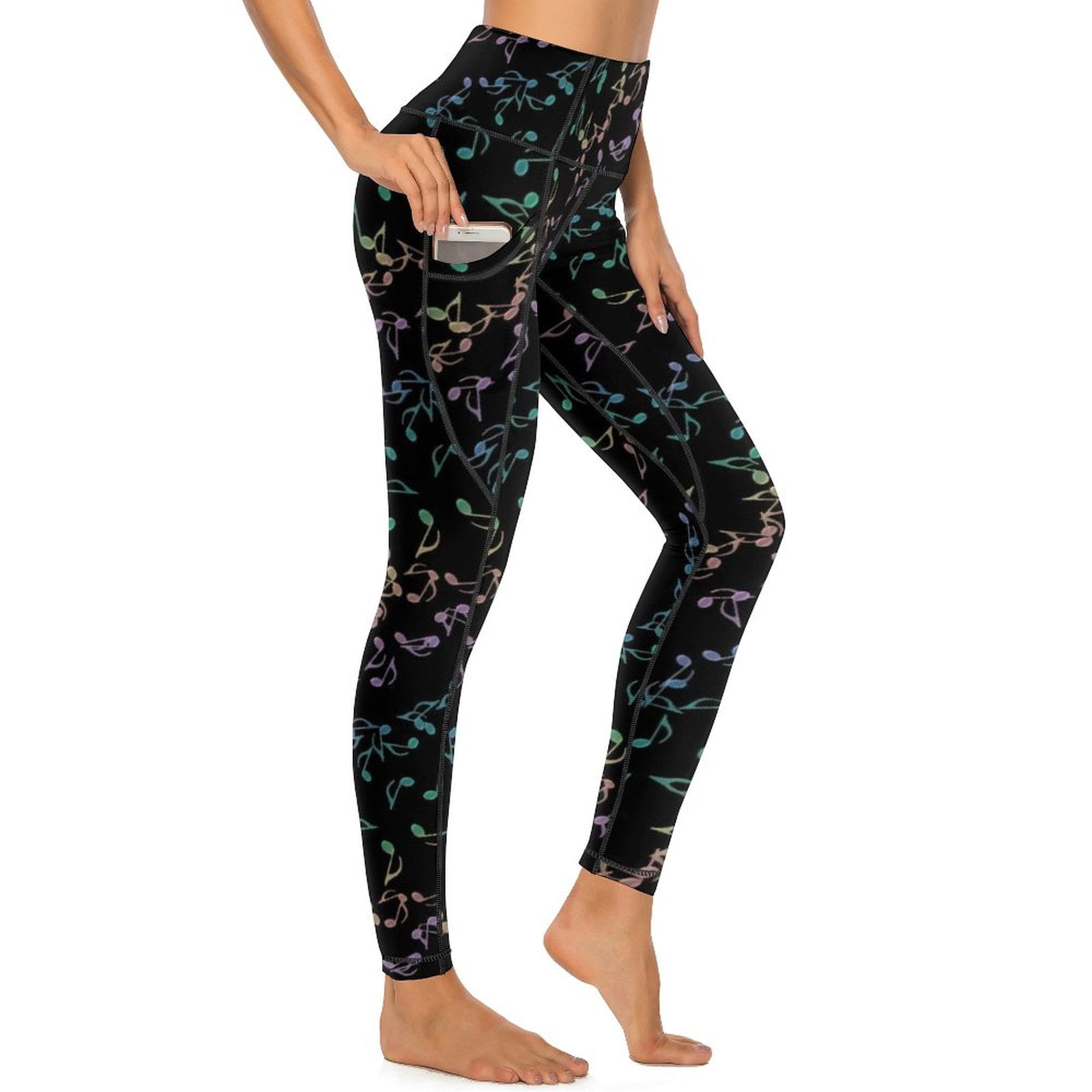 Music Notes Yoga Pants Sexy Black and White Graphic Leggings High Waist ...