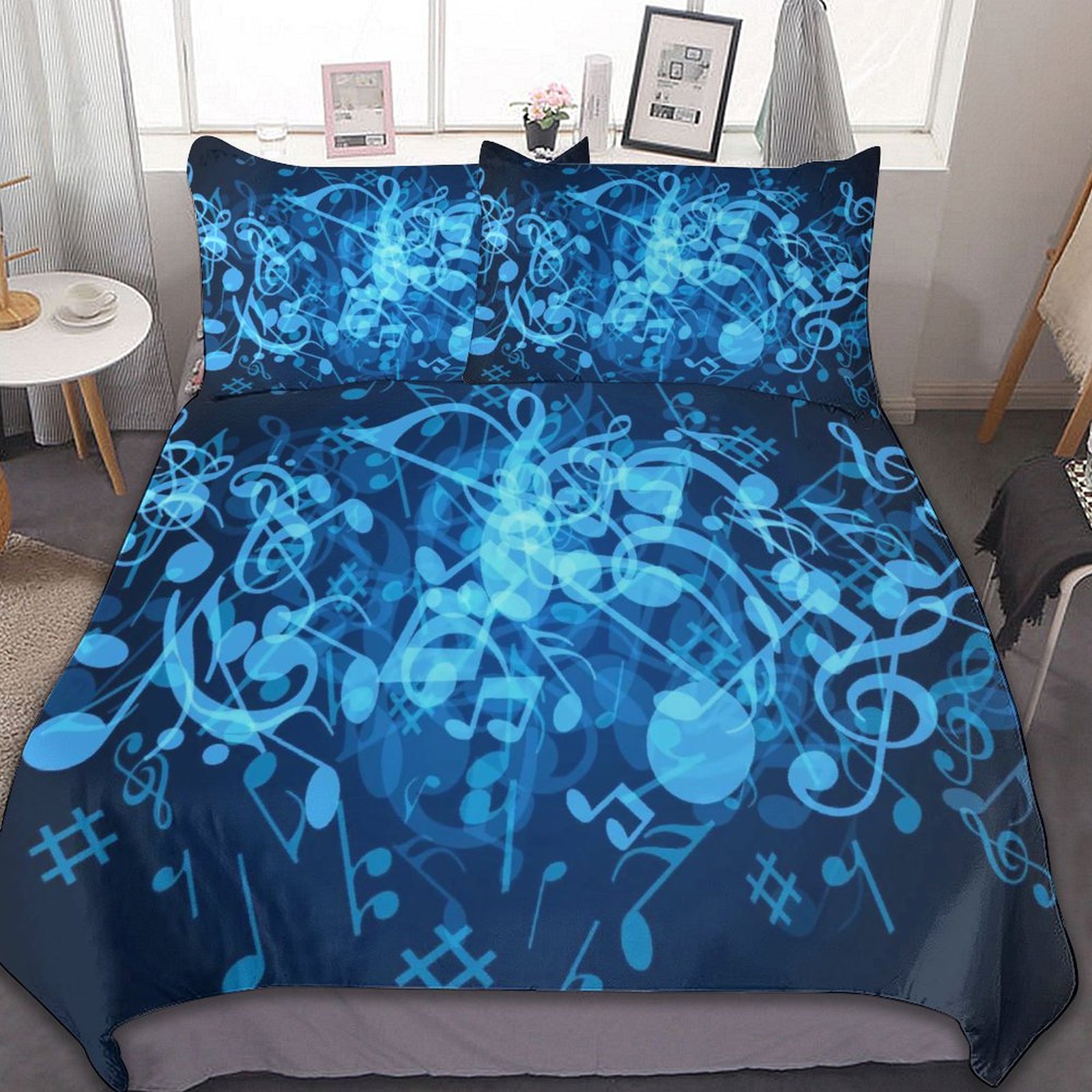 Music Notes with Clef Full Bedding Sets 3 Piece (1 Quilt Cover, 2 ...