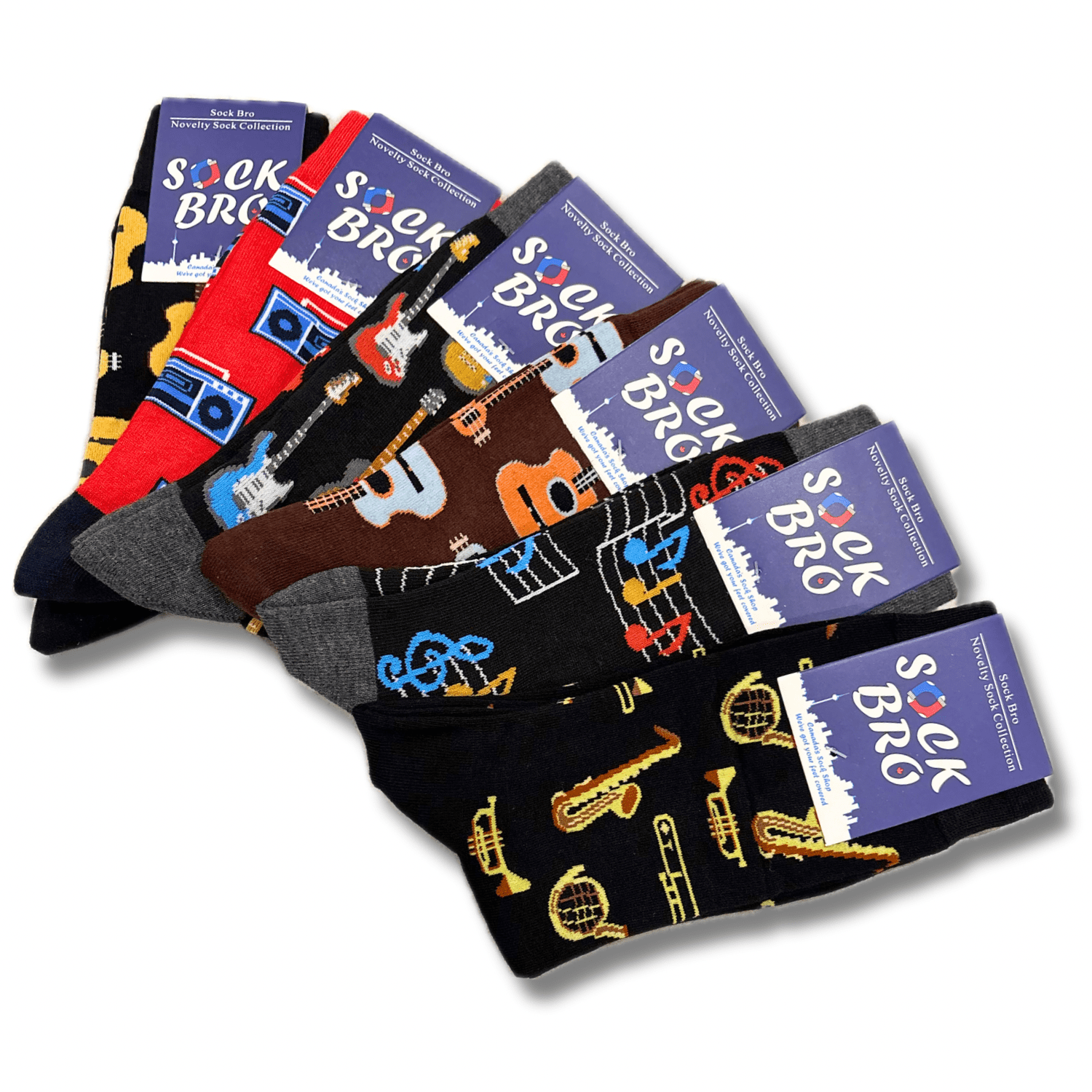 Music Novelty Sock Bundle - Sock Bro Mens 6 Pack - Guitars, Trumpet ...