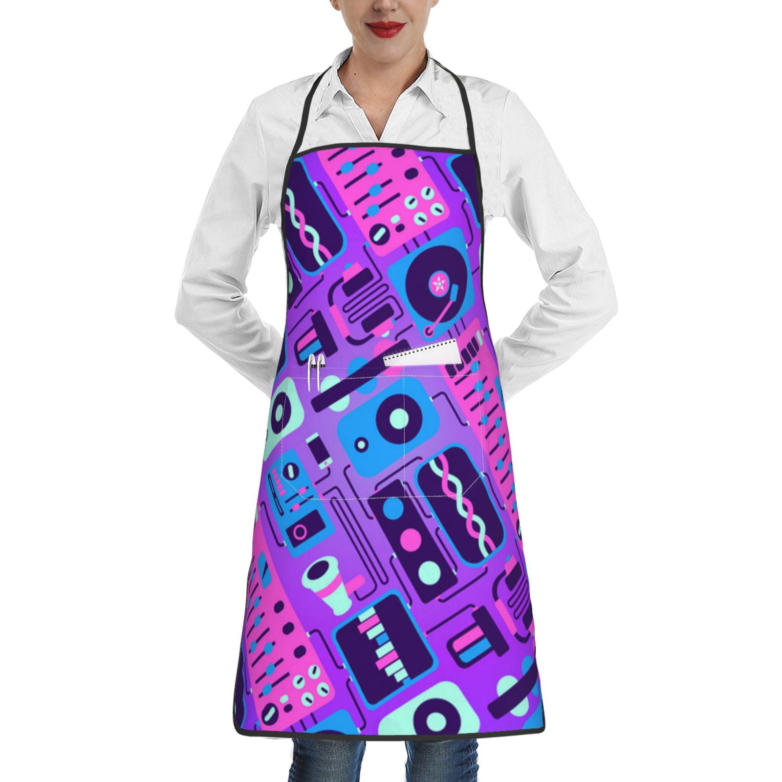 Music Party Audio Neon Night Apron with Pocket Cooking Waterproof Bib ...