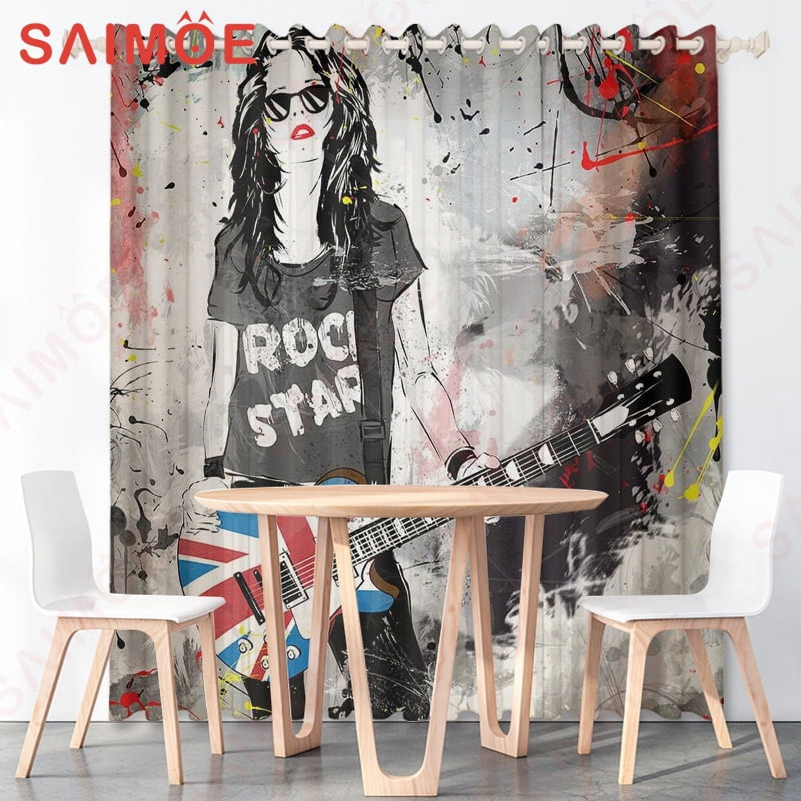 Music Party Retro Literature Girl Note Film Poster See Through Curtains ...