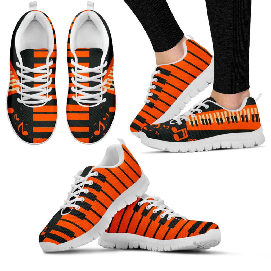 Music Piano Keyboard Pattern Ladies Lightweight Sneakers Mesh Flats ...